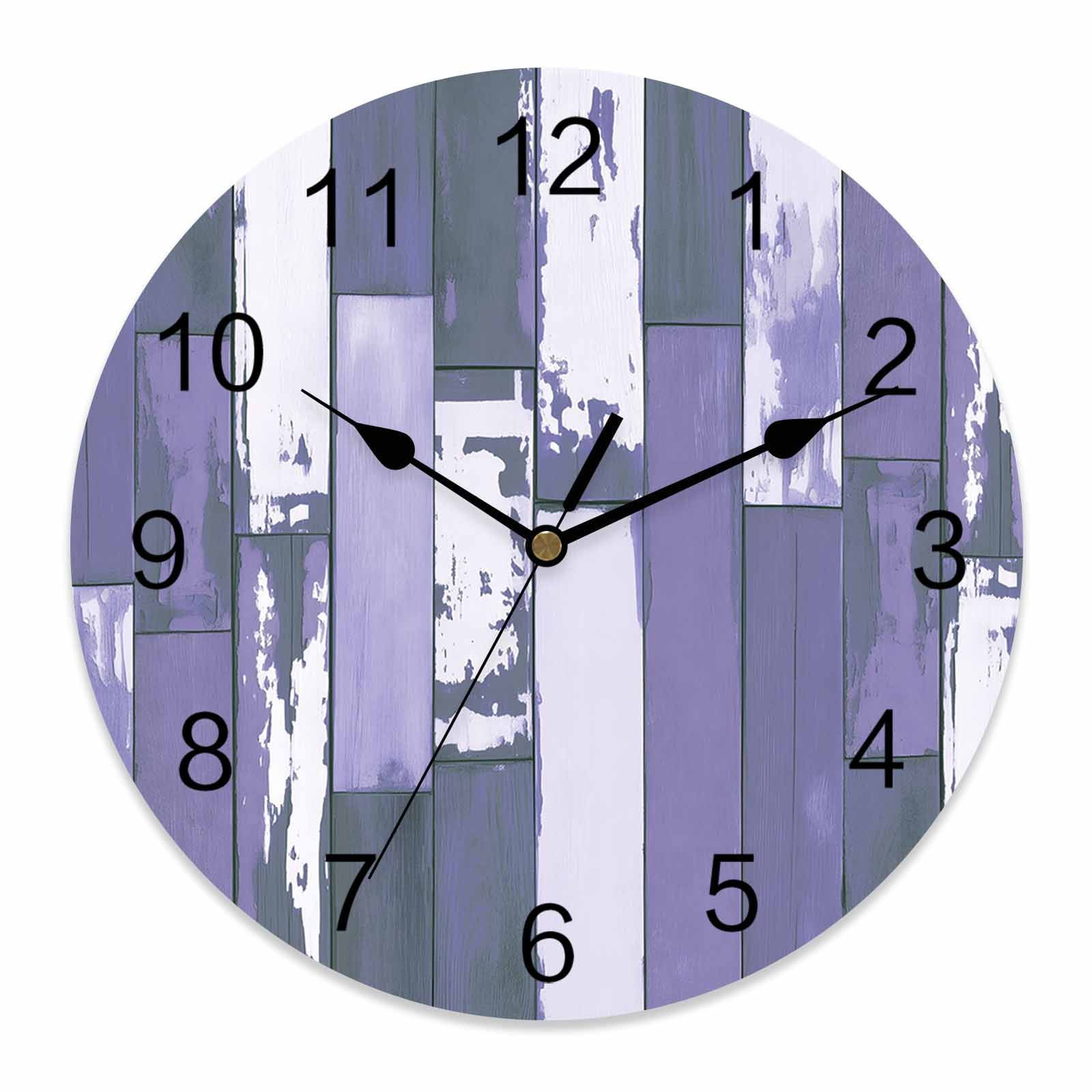Wall Clock Purple Wood Grain Clocks PVC Silent Non-Ticking Battery ...