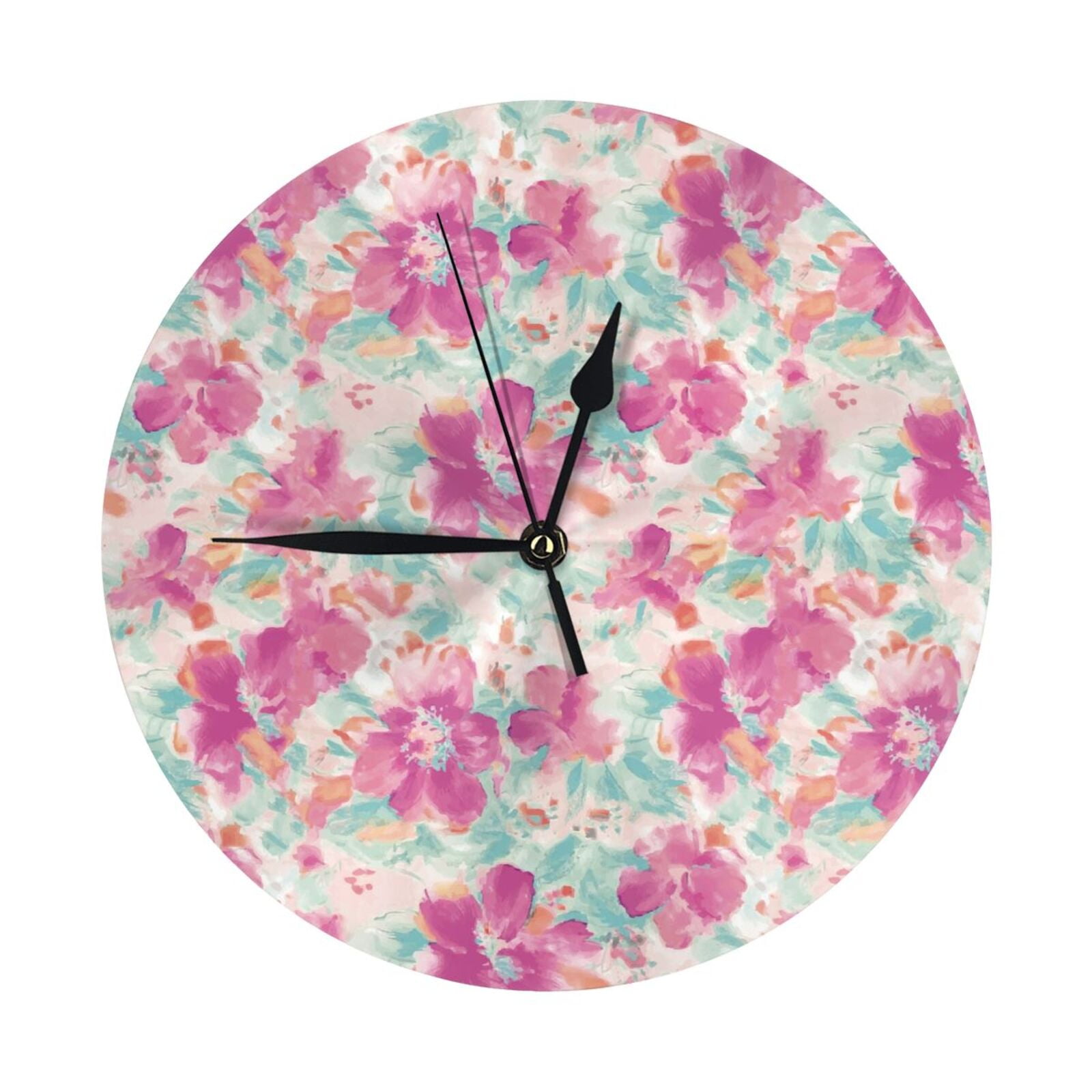 Wall Clock, Purple watercolor flowers Wall Clocks Battery Operated ...