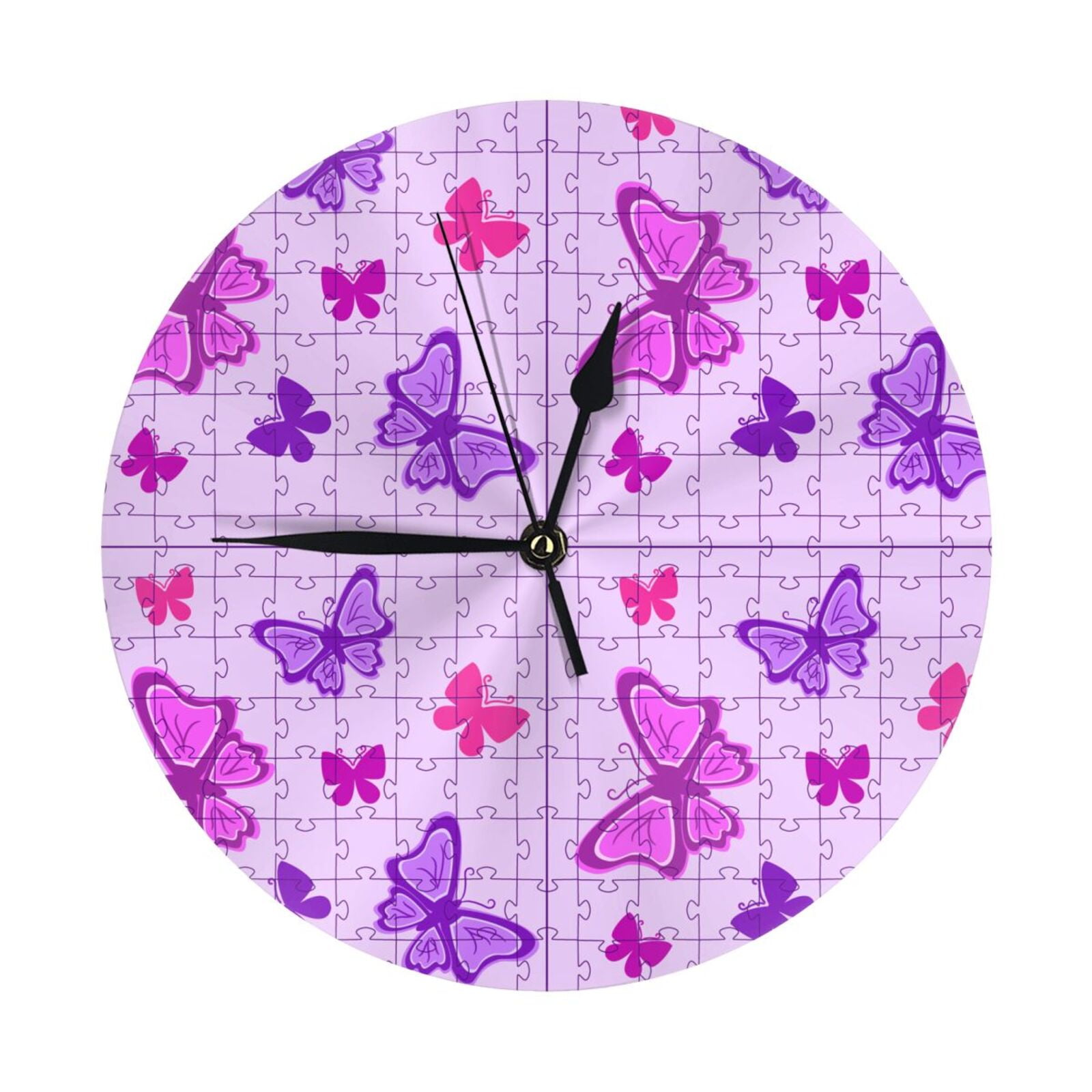 Wall Clock, Puzzles butterfly pink purple Wall Clocks Battery Operated ...