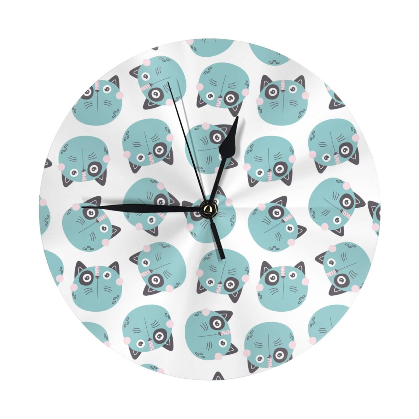 Wall Clock, Quirky Cartoon Cat Face Wall Clocks Battery Operated Silent ...