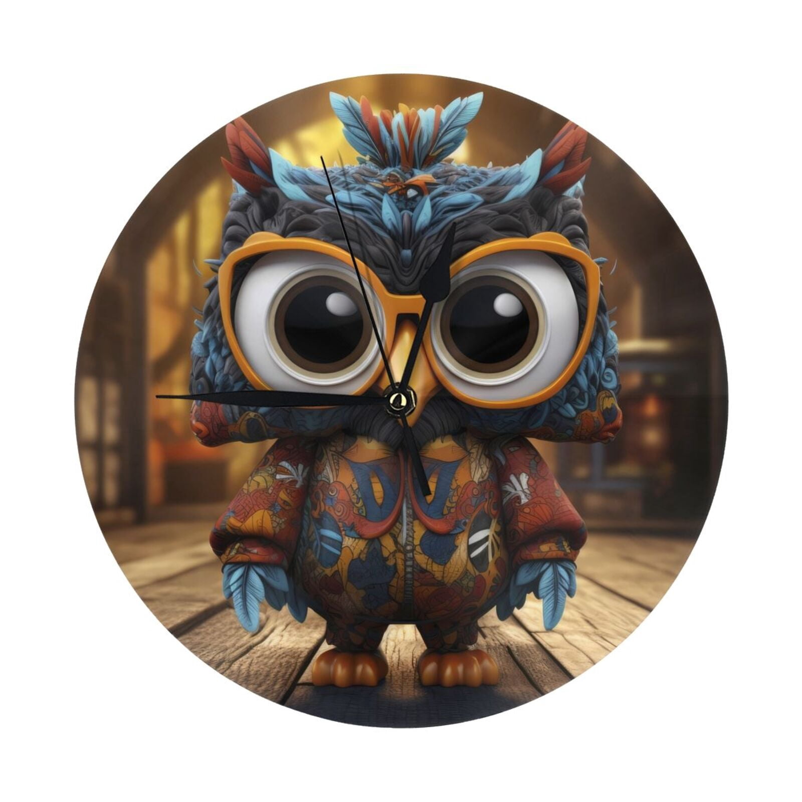 Wall Clock, Quirky Owl With Glasses Wall Clocks Battery Operated Silent ...