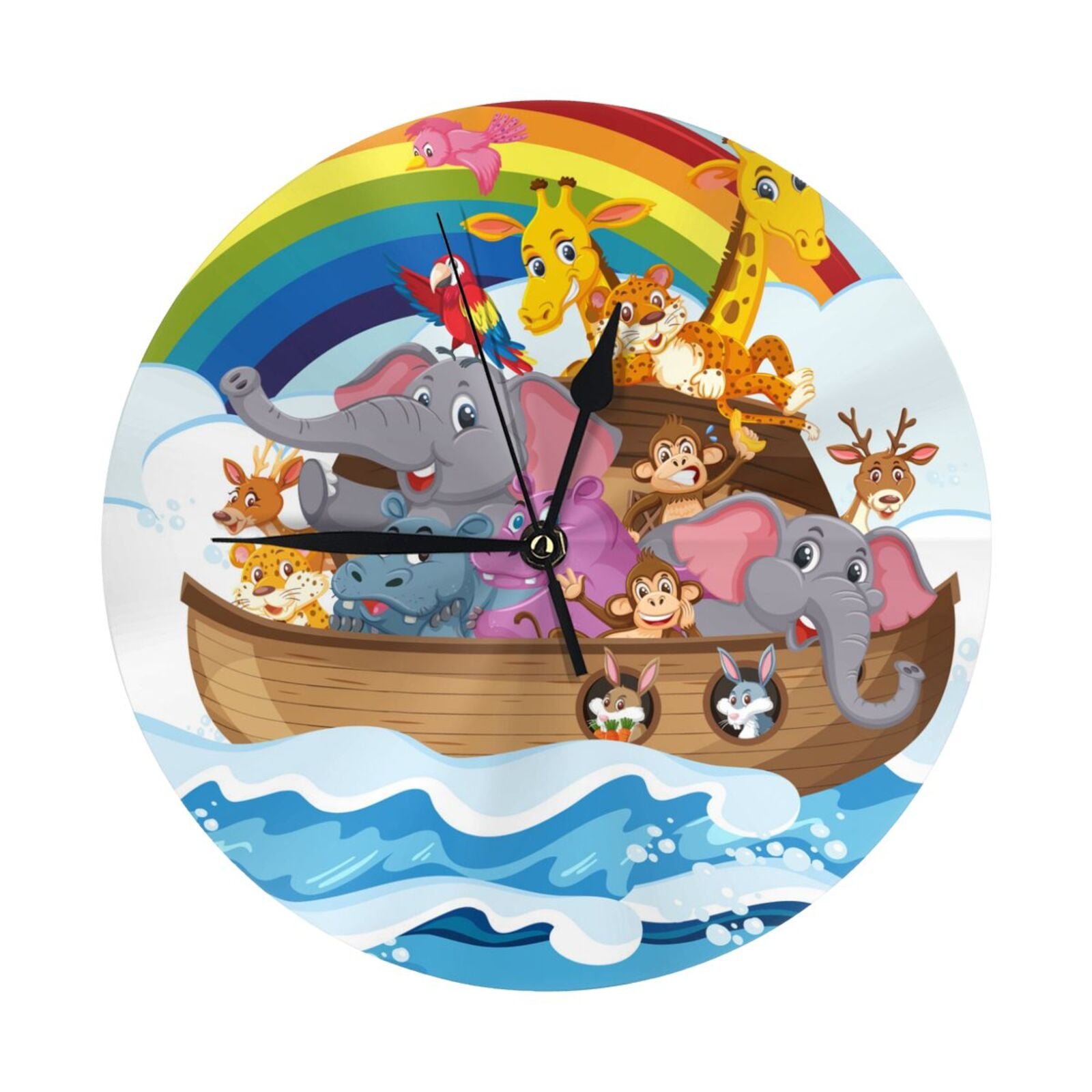 Wall Clock, Rainbow Animals Noah's Ark Wall Clocks Battery Operated ...