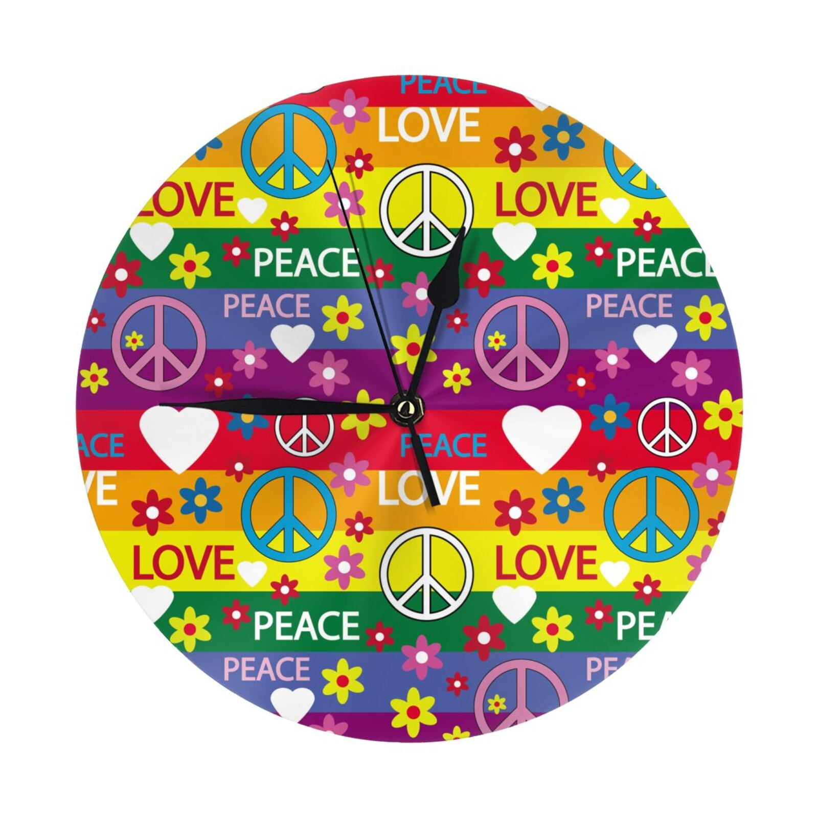 Wall Clock - Rainbow peace sign cute 9.8 Inch Silent Non Ticking Modern ...
