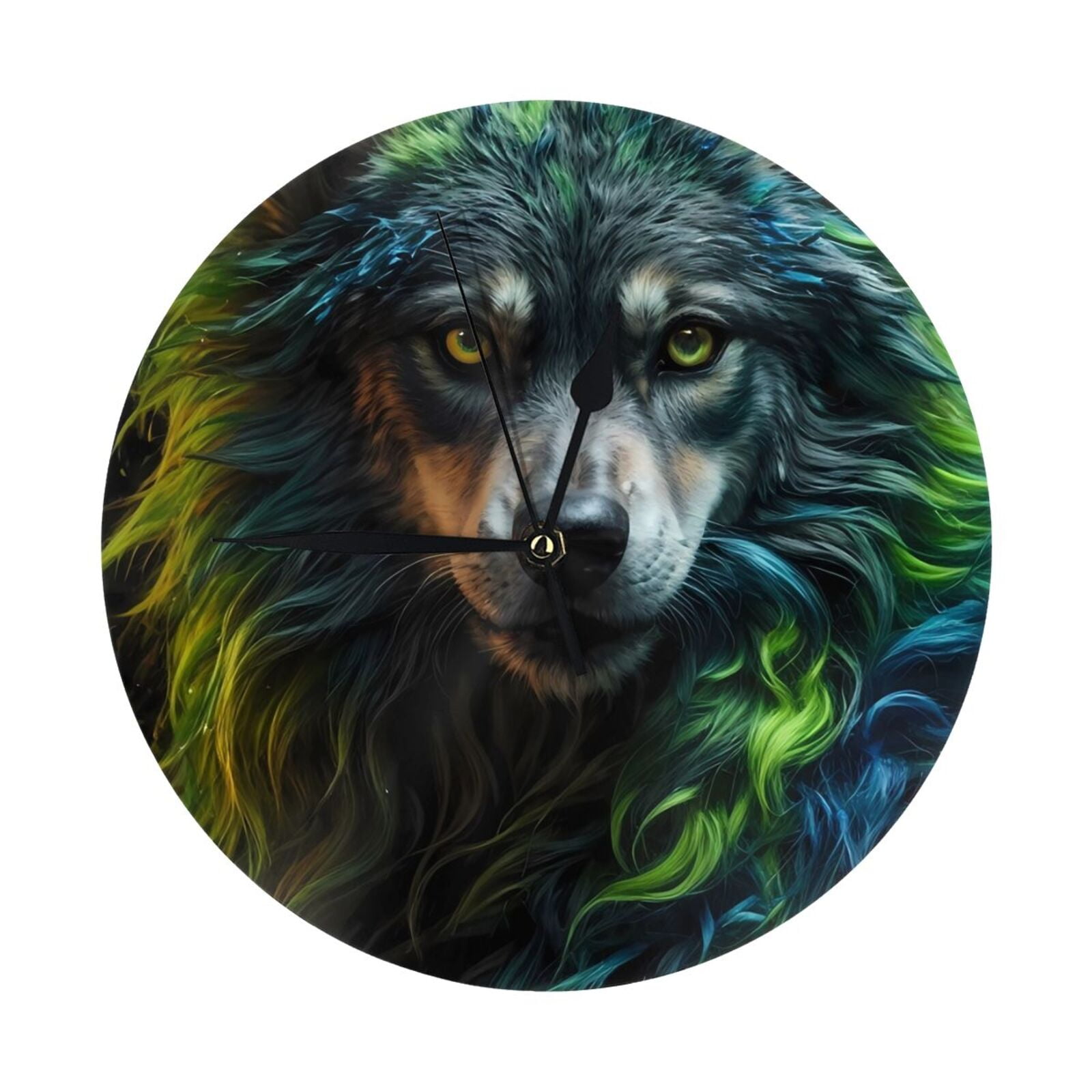 Wall Clock, Realistic Style Colorful Wolf A Wall Clocks Battery ...