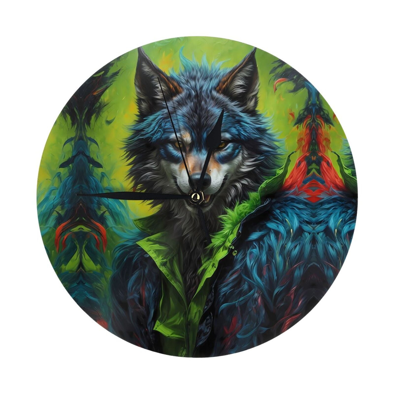 Wall Clock, Realistic Style Wolf Warrior Wall Clocks Battery Operated ...