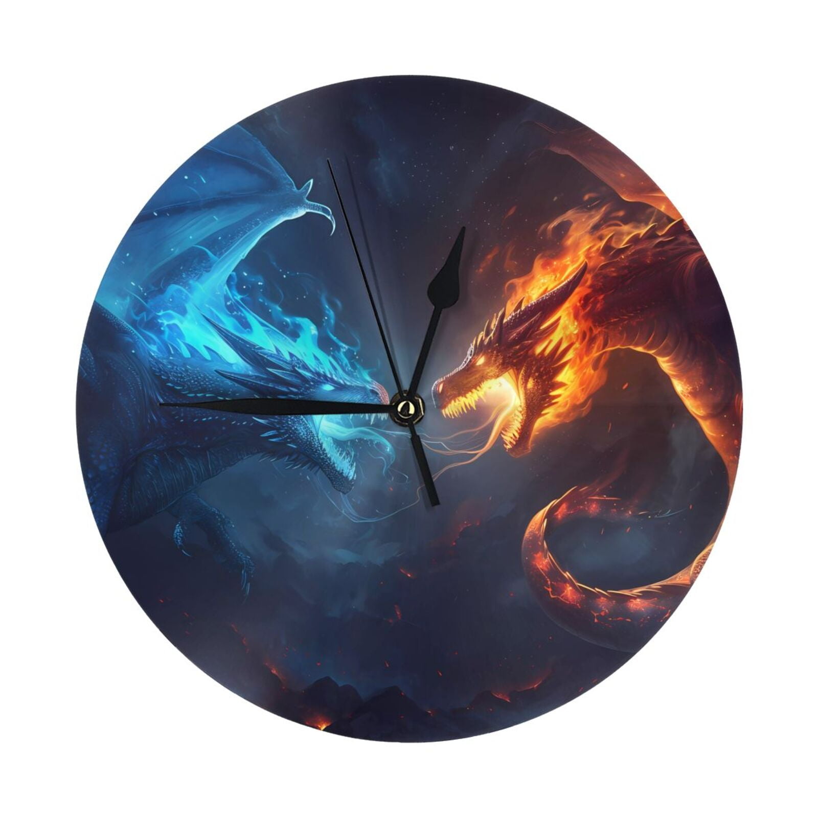 Wall Clock, Red and Blue Fire Dragon C Wall Clocks Battery Operated ...
