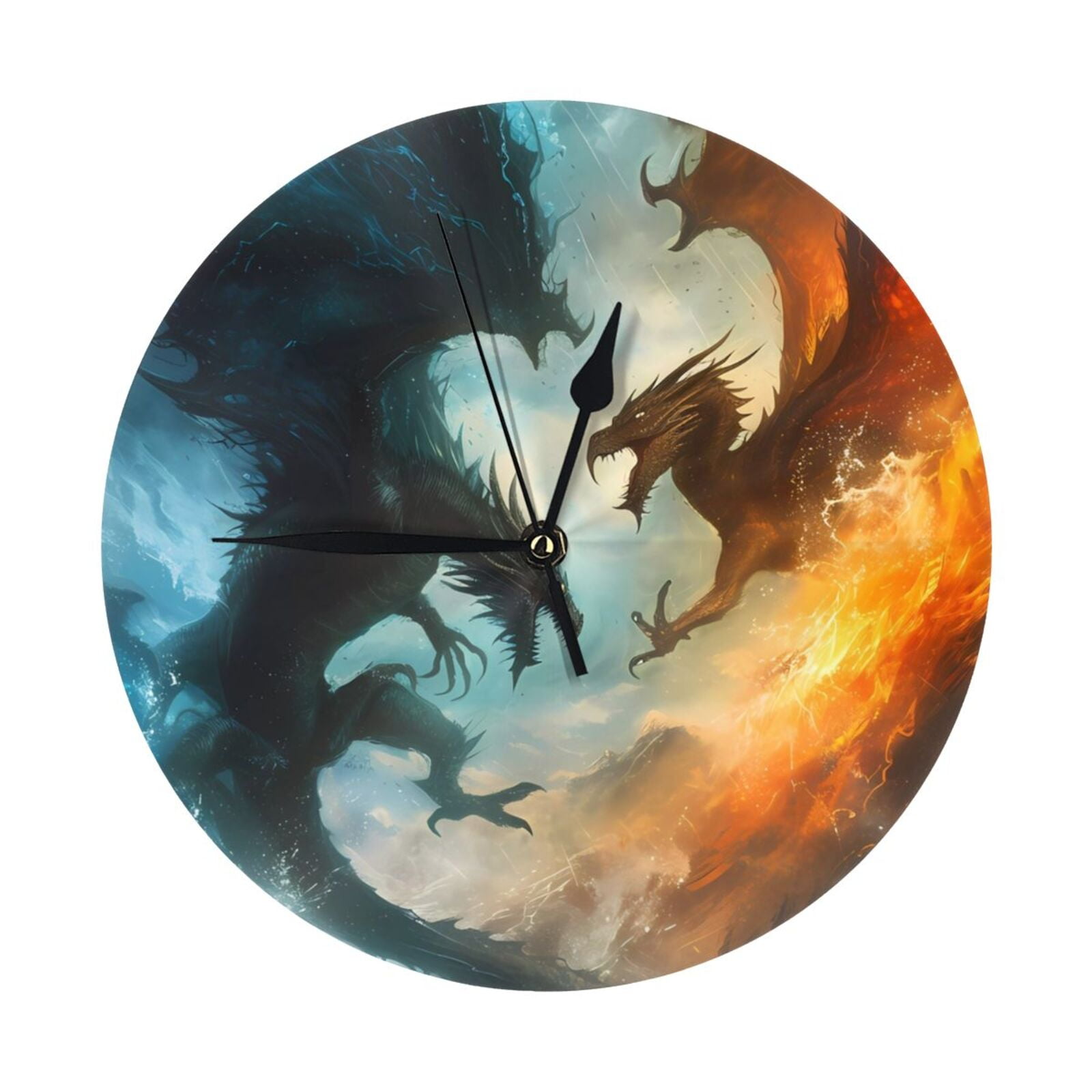 Wall Clock, Red and Blue Flame Wave Dragon Wall Clocks Battery Operated ...