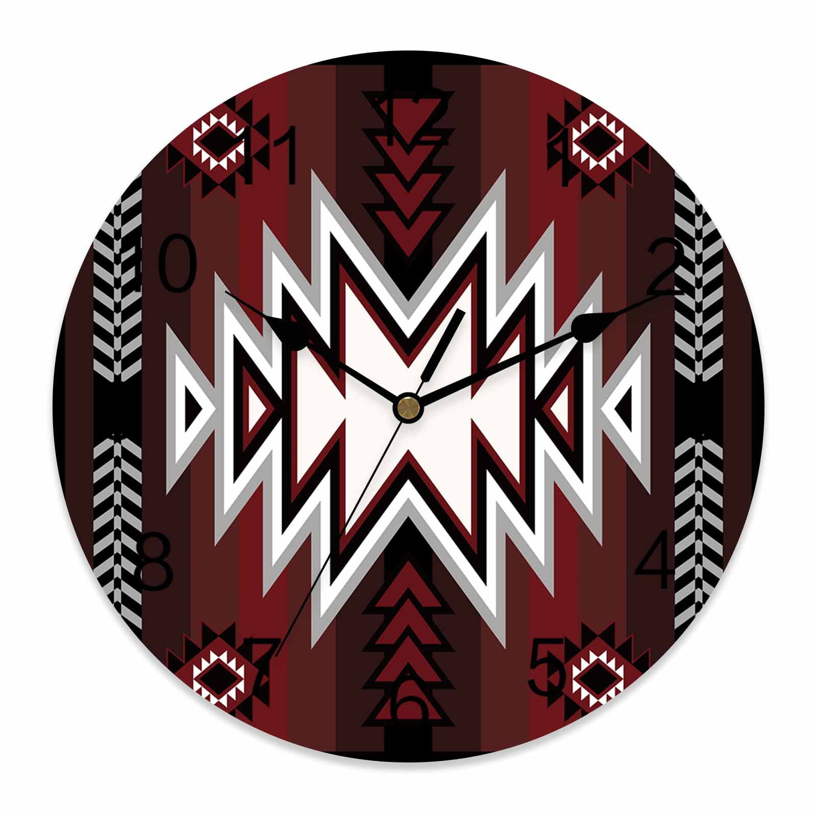 Wall Clock Red Boho Clocks PVC Silent Non-Ticking Battery Operated ...