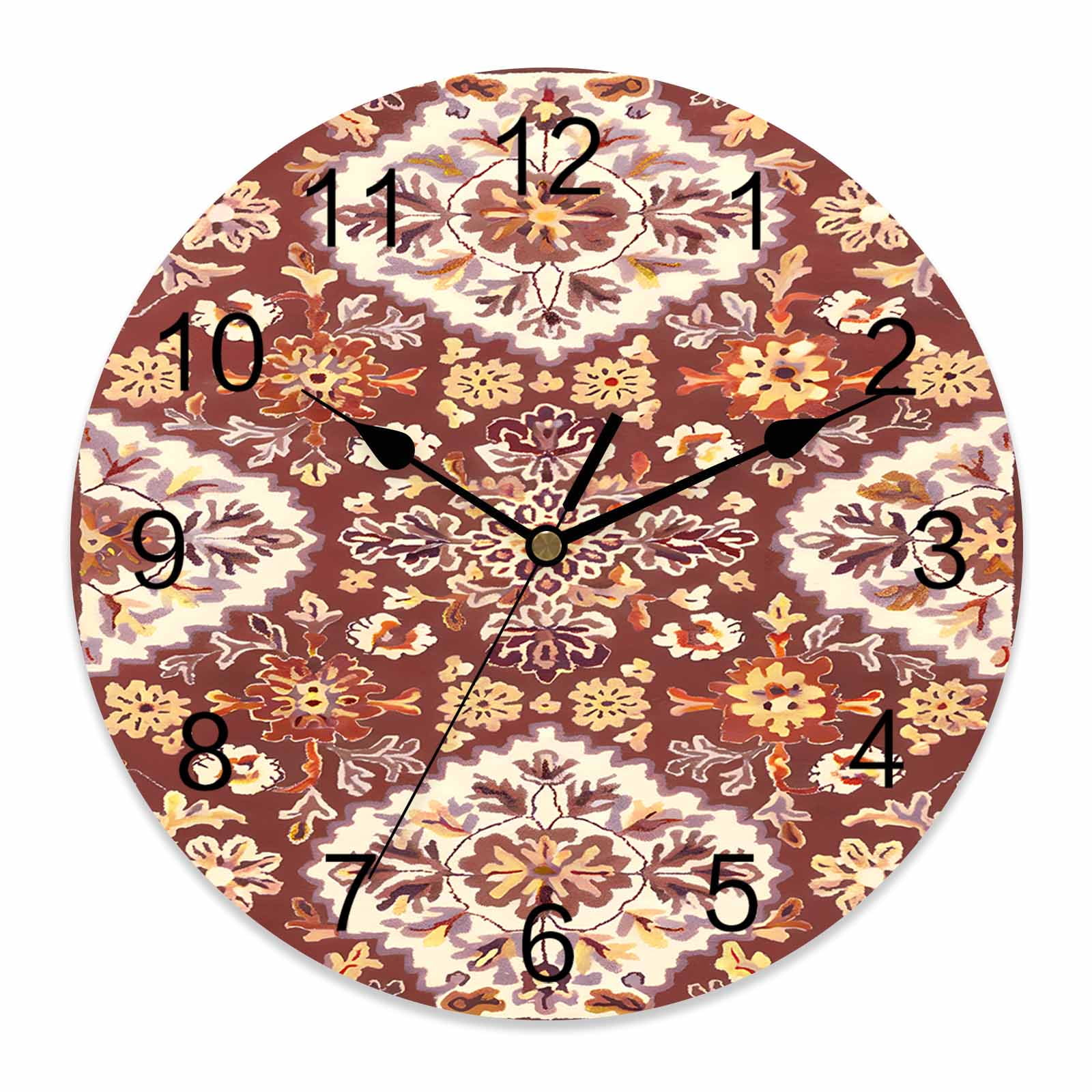 Wall Clock Red Boho Flower Clocks PVC Silent Non-Ticking Battery ...