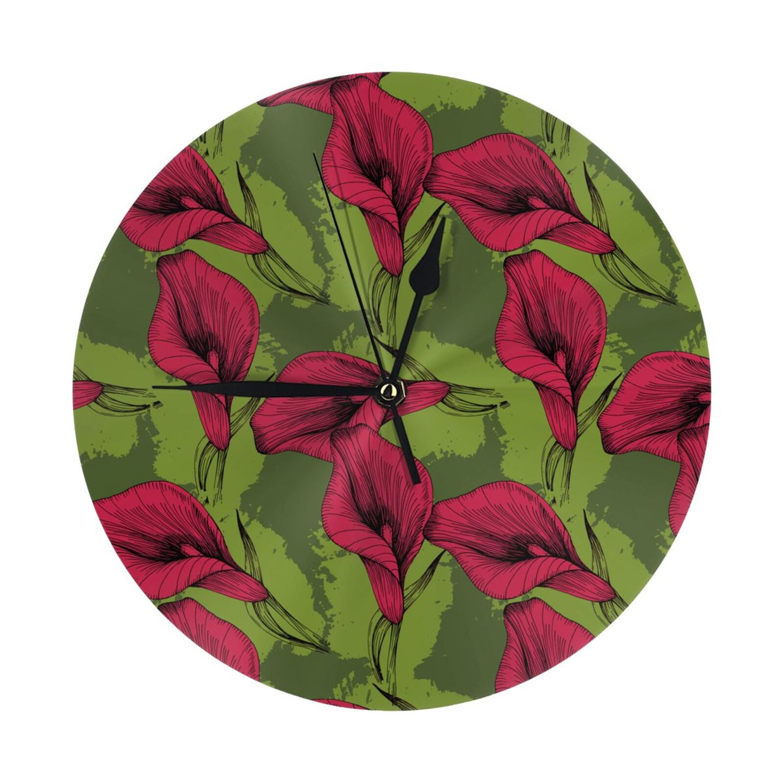 Wall Clock Red Calla Lily Flowers Wall Clocks Battery Operated, Modern ...