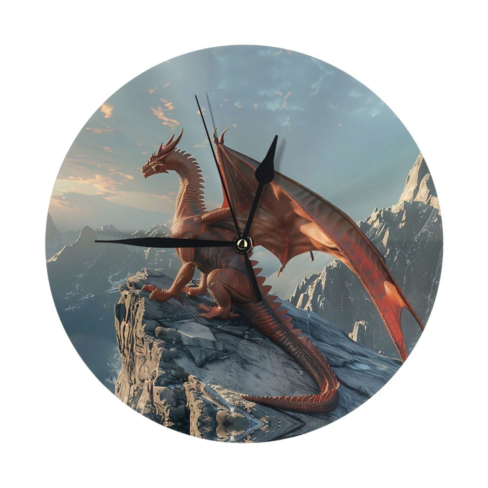 Wall Clock Red Dragon Mountain Sunrise Wall Clocks Battery Operated ...