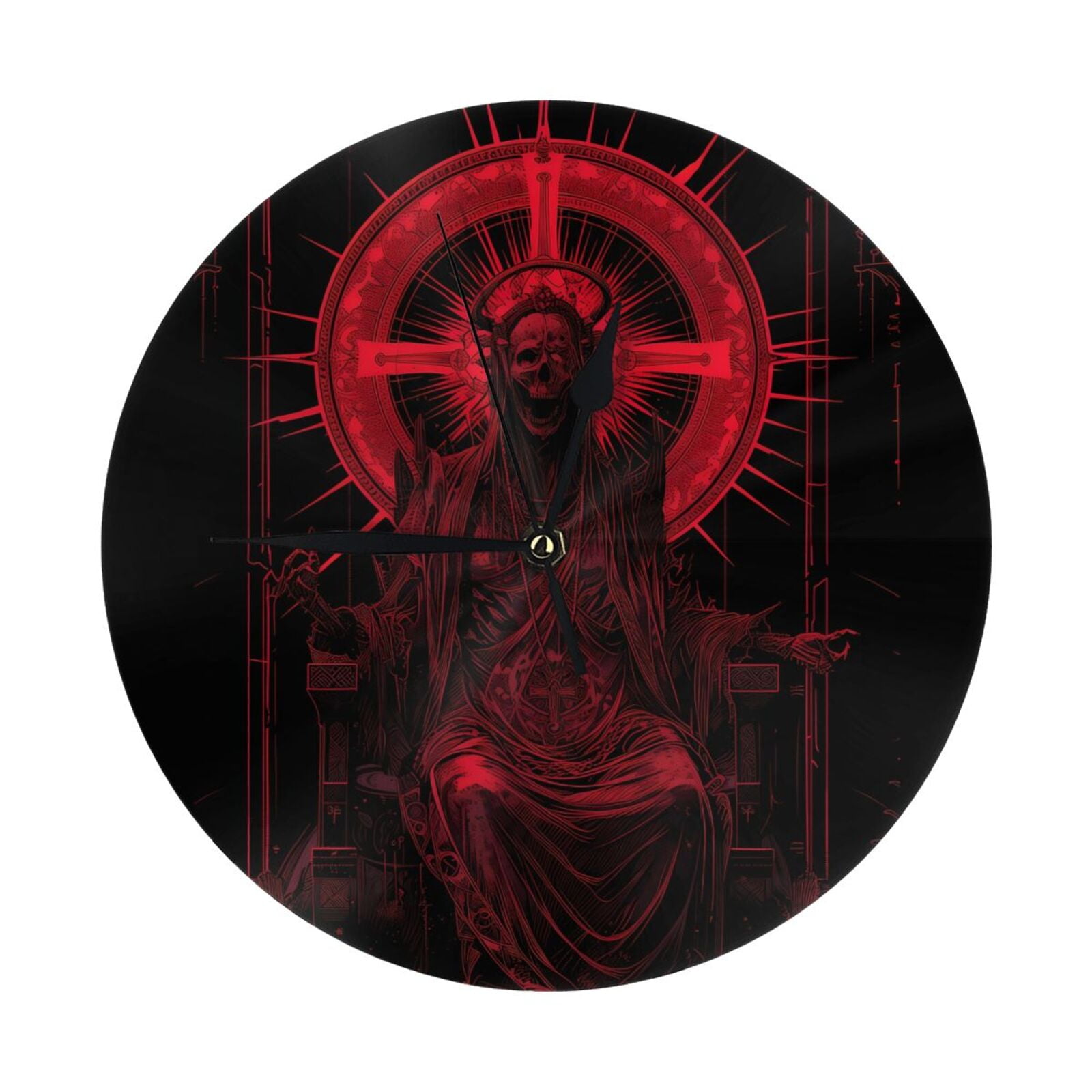 Wall Clock, Red Gothic Skeleton Throne Wall Clocks Battery Operated ...