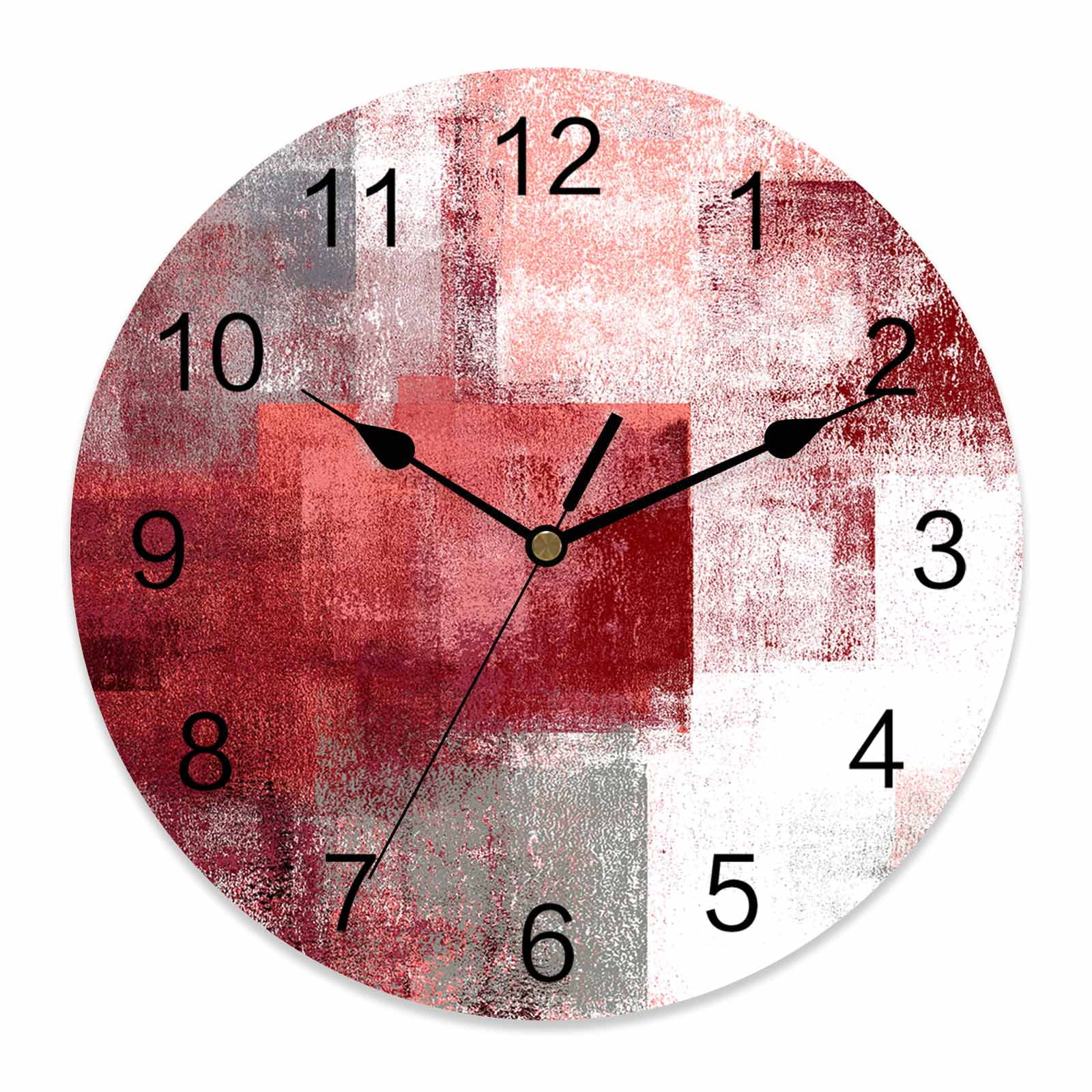 Wall Clock Red Graffiti Clocks PVC Silent Non-Ticking Battery Operated ...
