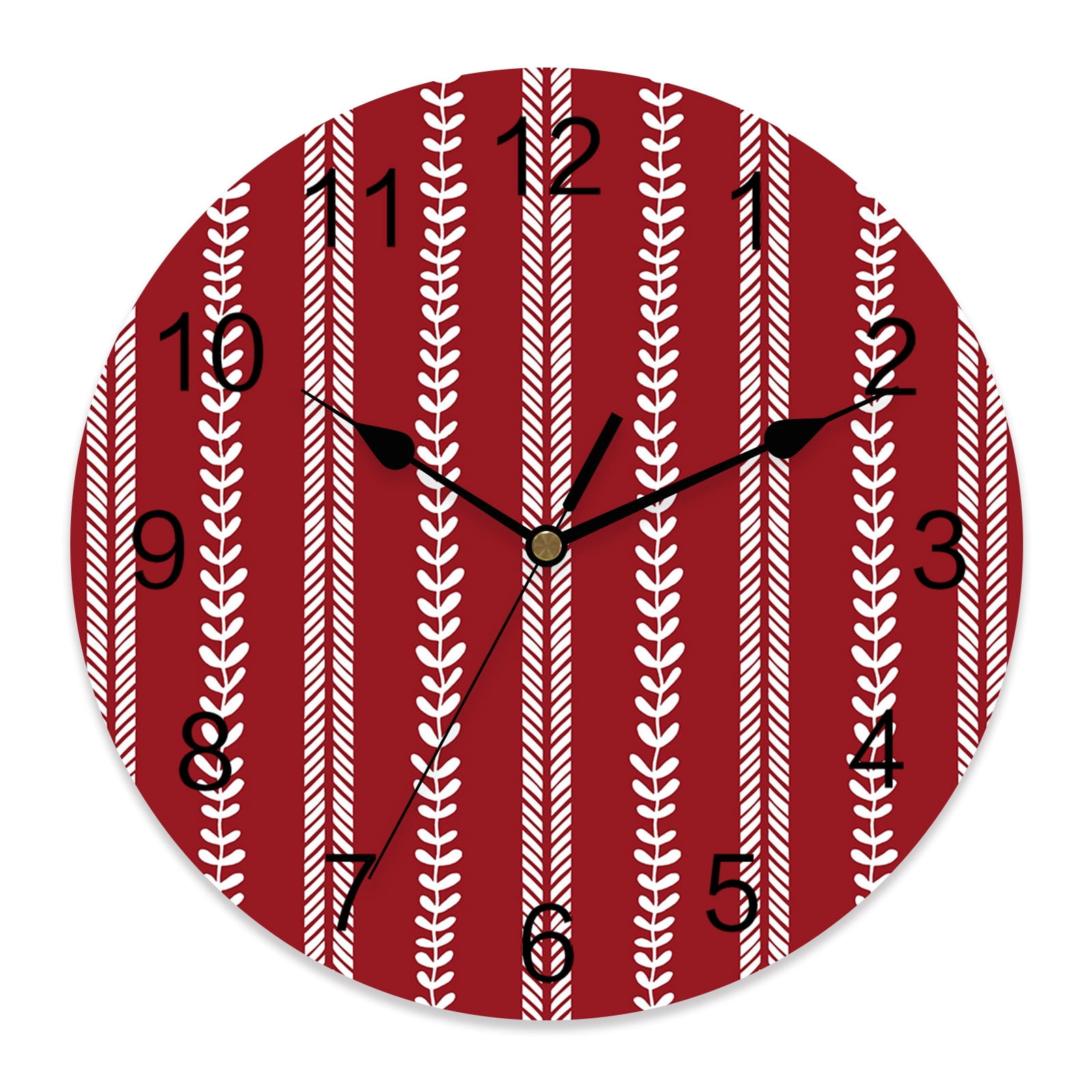 Wall Clock Red Leafy Vertical Lines Clocks PVC Silent Non-Ticking ...