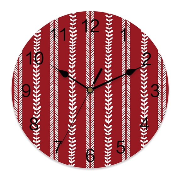 Wall Clock Red Leafy Vertical Lines Clocks PVC Silent Non-Ticking ...