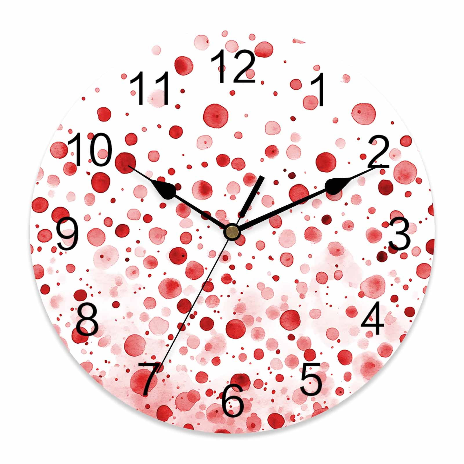 Wall Clock Red Polka Dot Clocks PVC Silent Non-Ticking Battery Operated ...