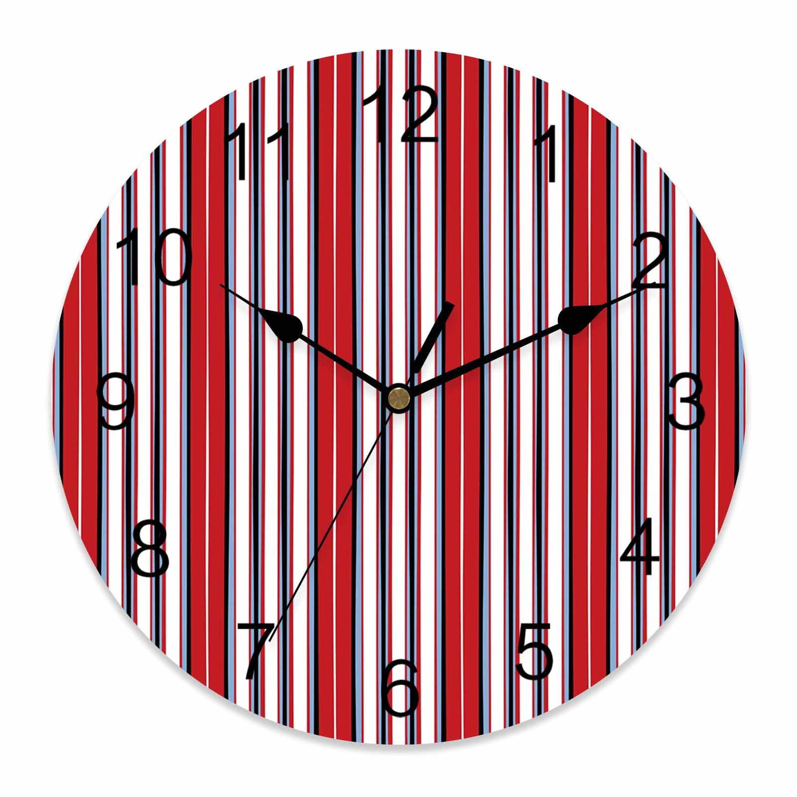 Wall Clock Red Striped Clocks PVC Silent Non-Ticking Battery Operated ...