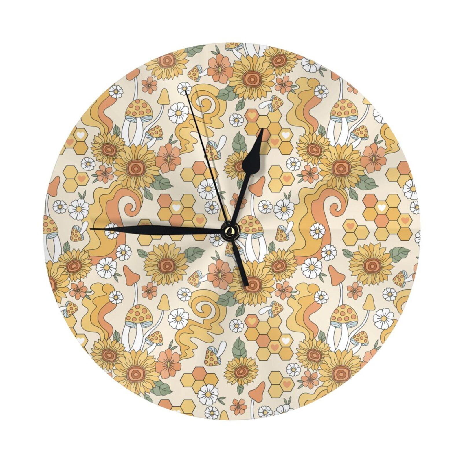 Wall Clock, Retro 70s 60s Flower Wall Clocks Battery Operated Silent ...