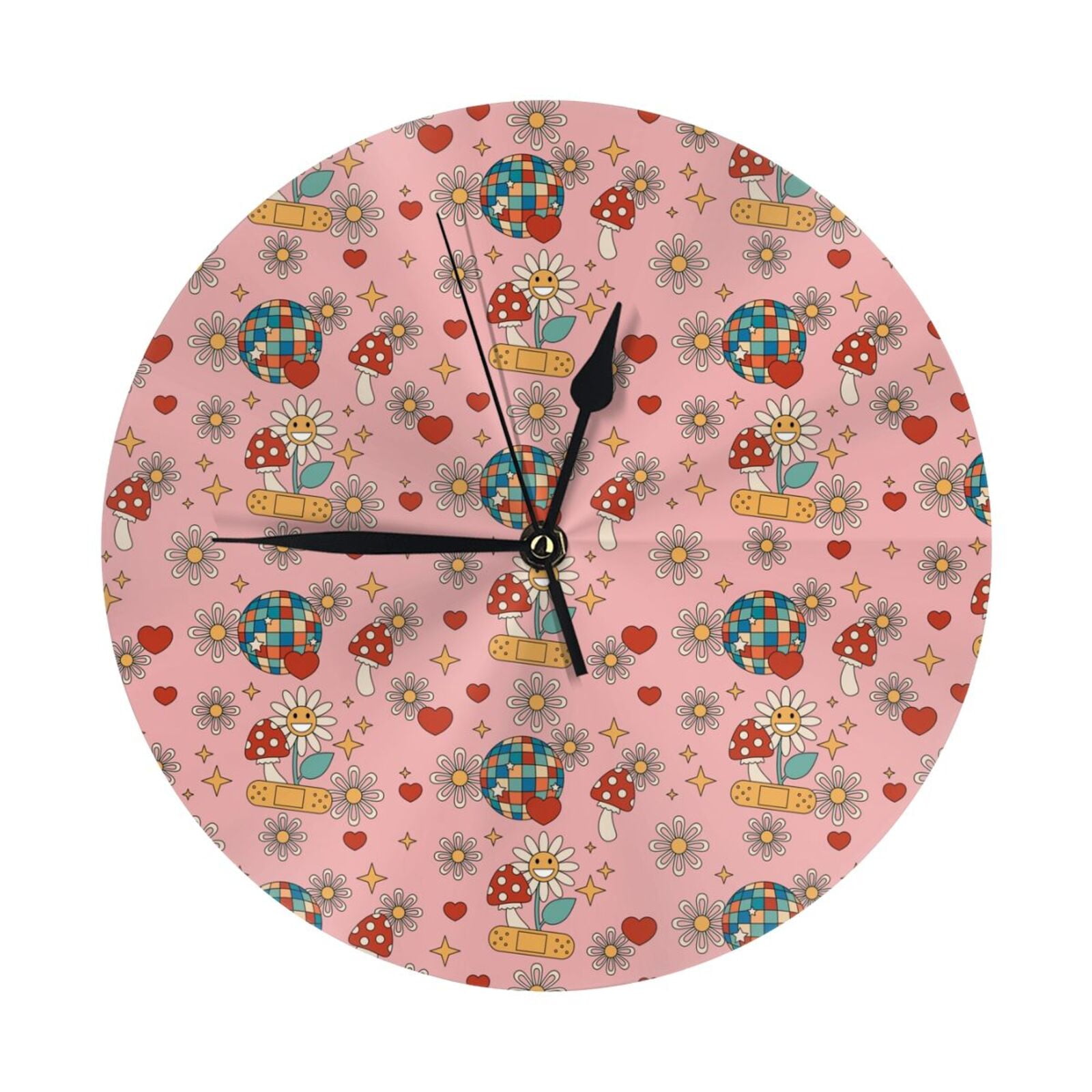 Wall Clock, Retro 70s 60s Hippie Flower Wall Clocks Battery Operated ...