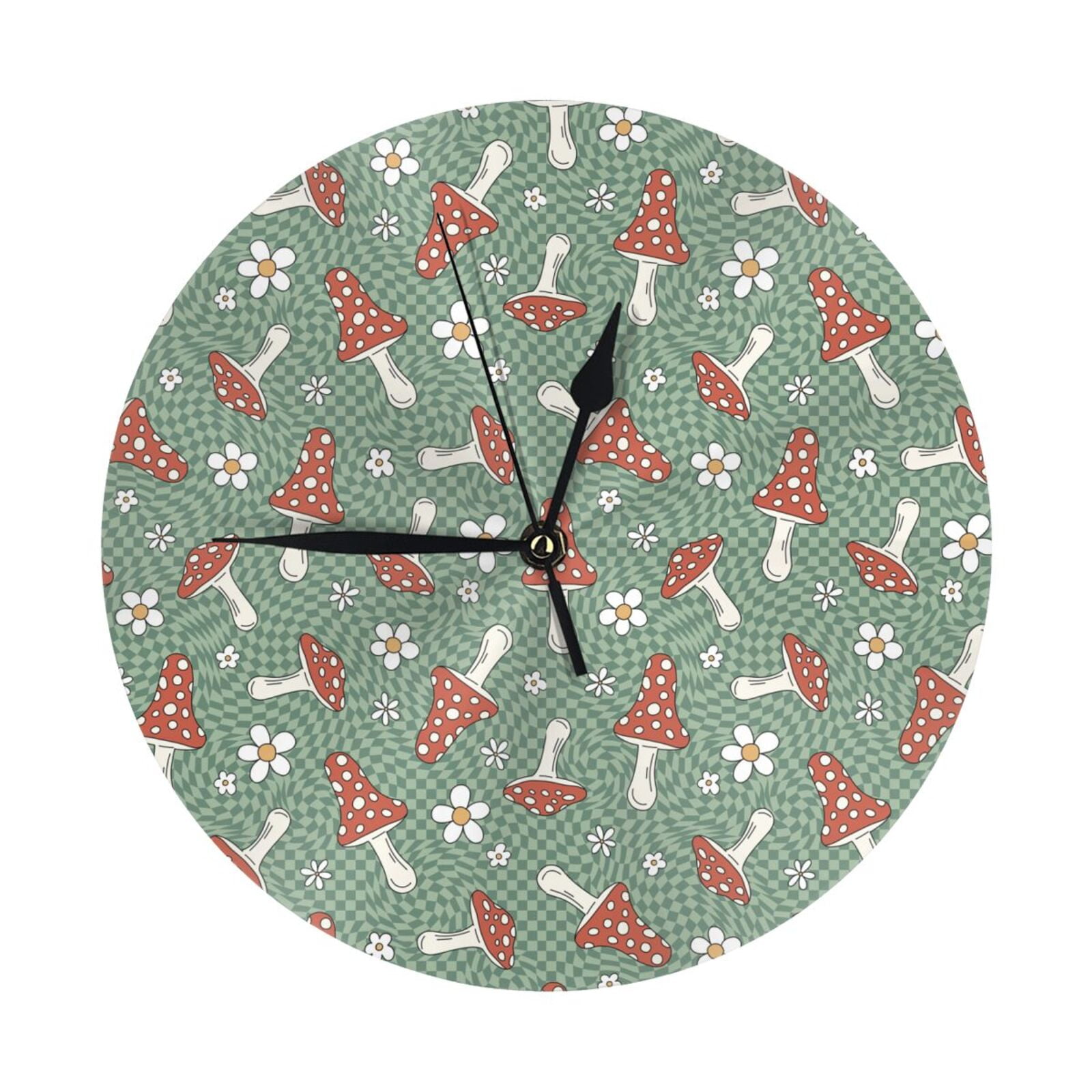 Wall Clock, Retro Hippie Groovy Mushroom Wall Clocks Battery Operated ...