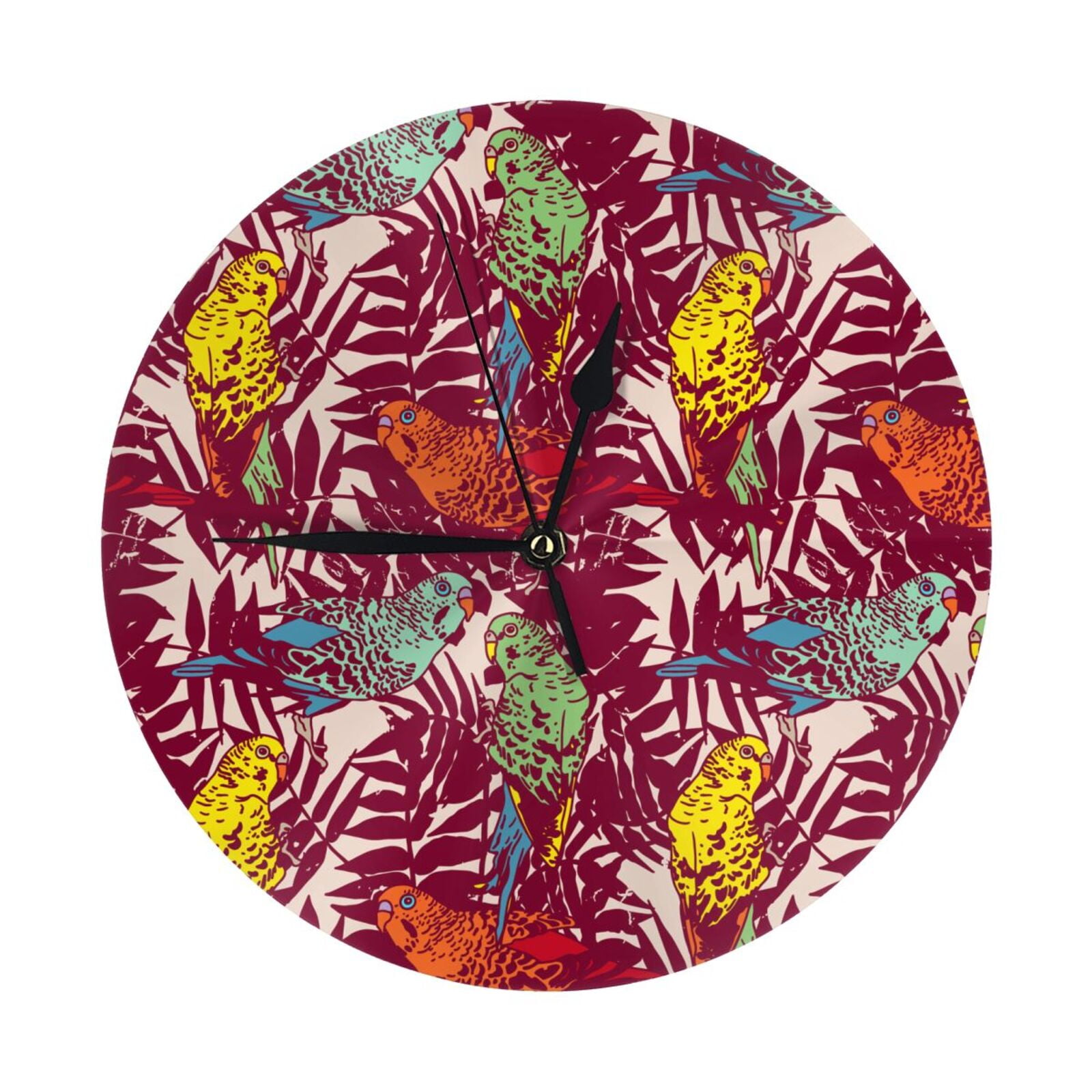 Wall Clock - Retro Multi-Color Cute Parrot 9.8 Inch Silent Non Ticking ...
