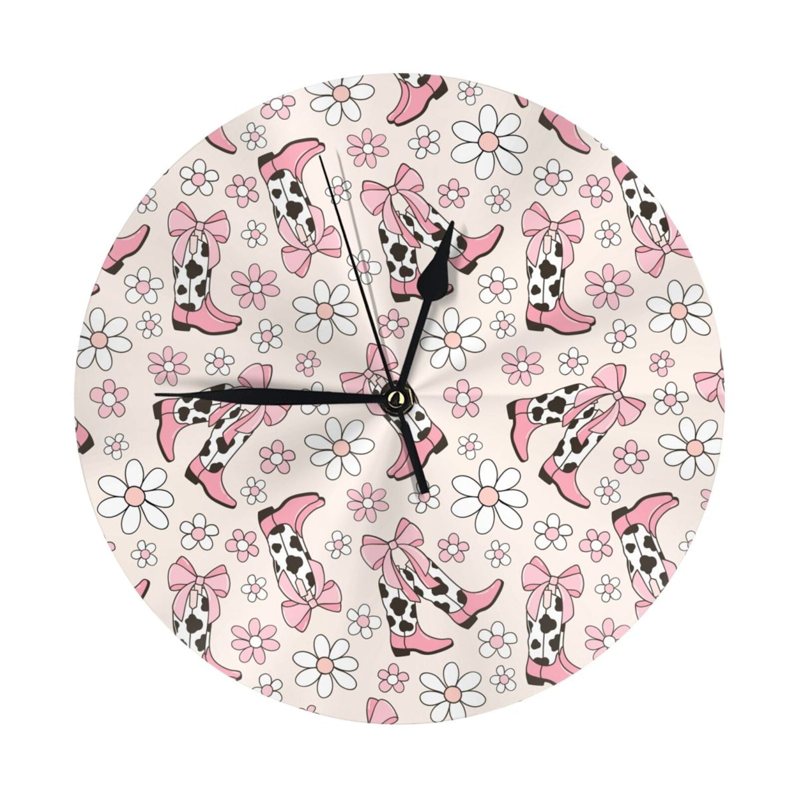Wall Clock, Retro cowgirl boots flower pink Wall Clocks Battery ...