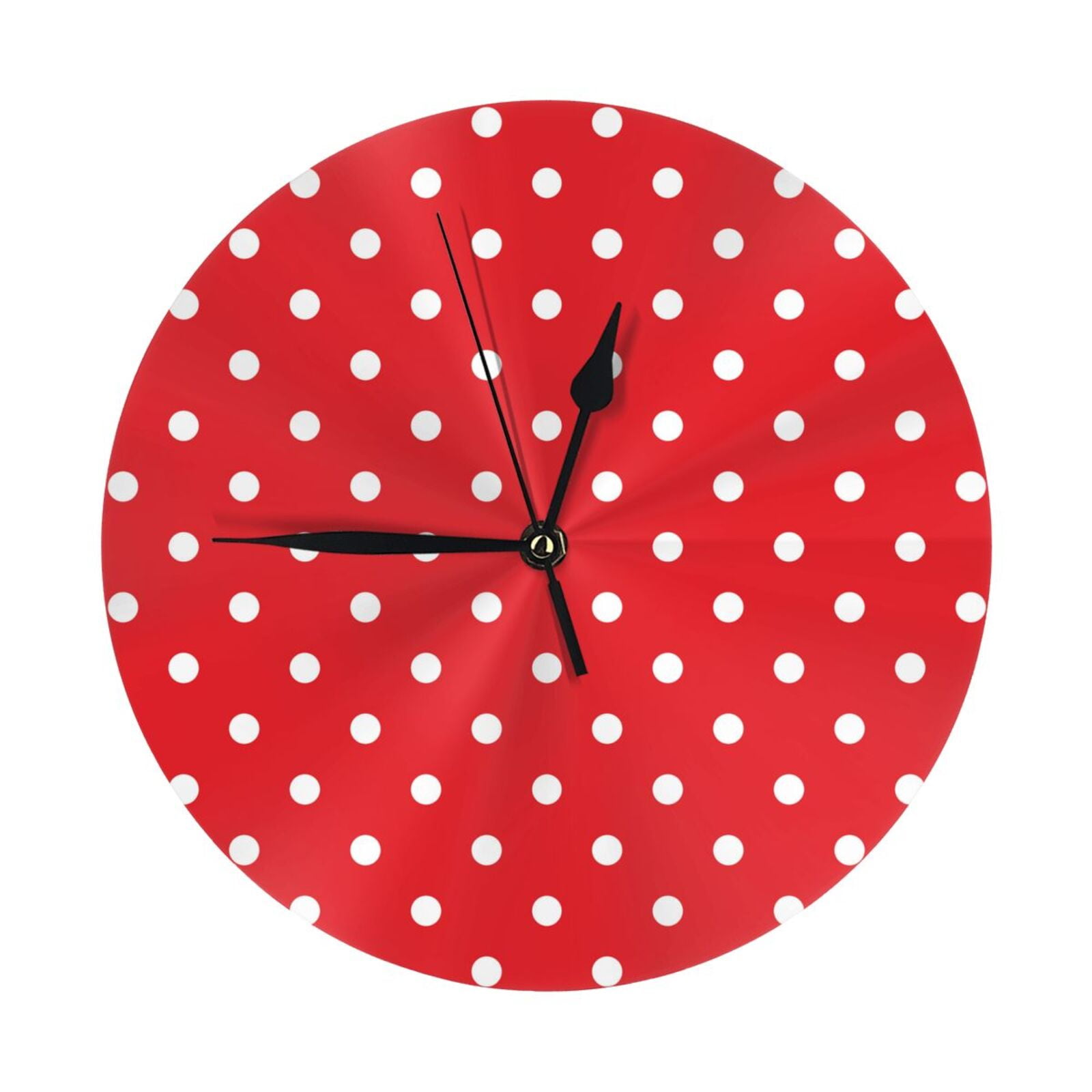Wall Clock, Retro white polka dots bright red Wall Clocks Battery ...