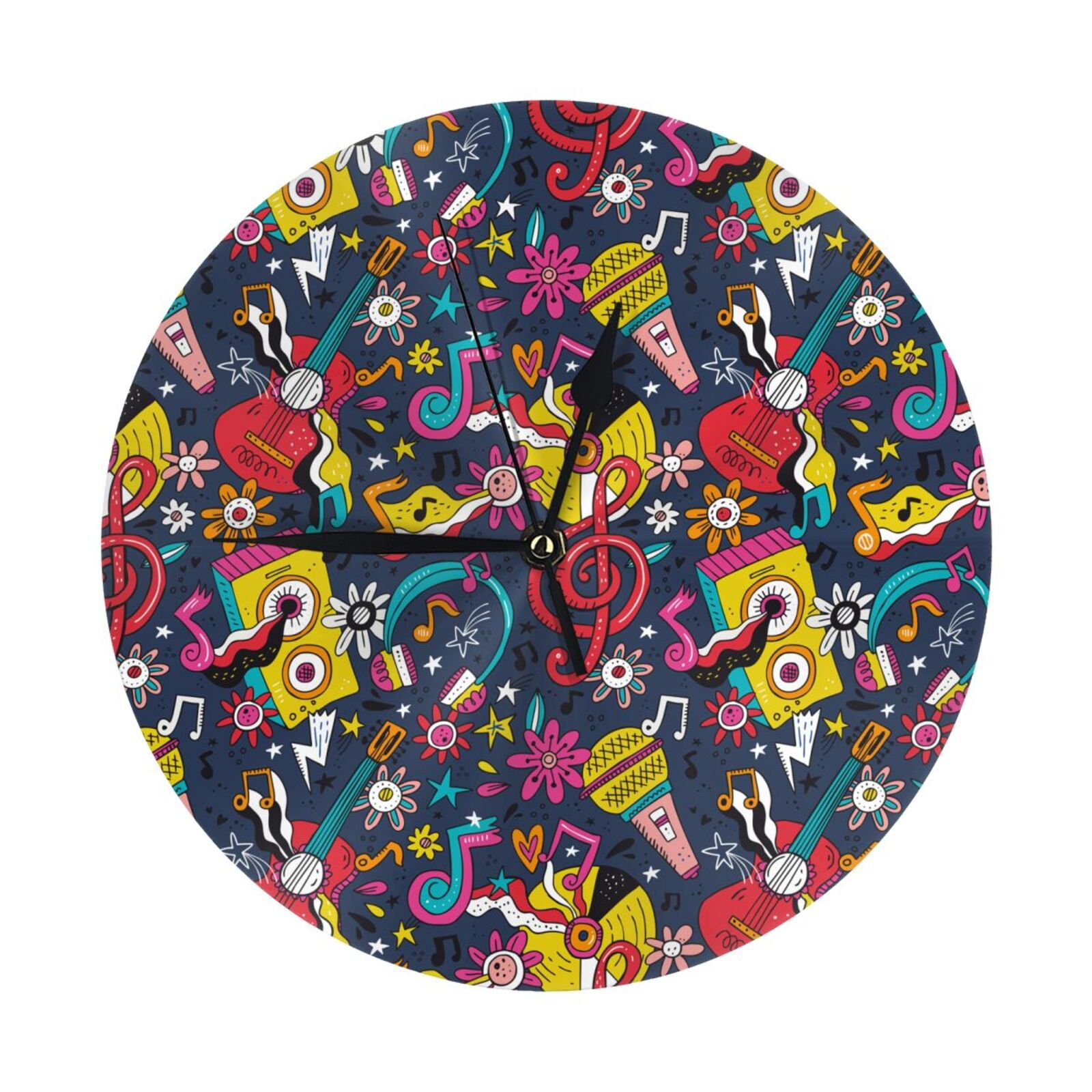 Wall Clock, Rock Music Wall Clocks Battery Operated Silent Kitchen ...