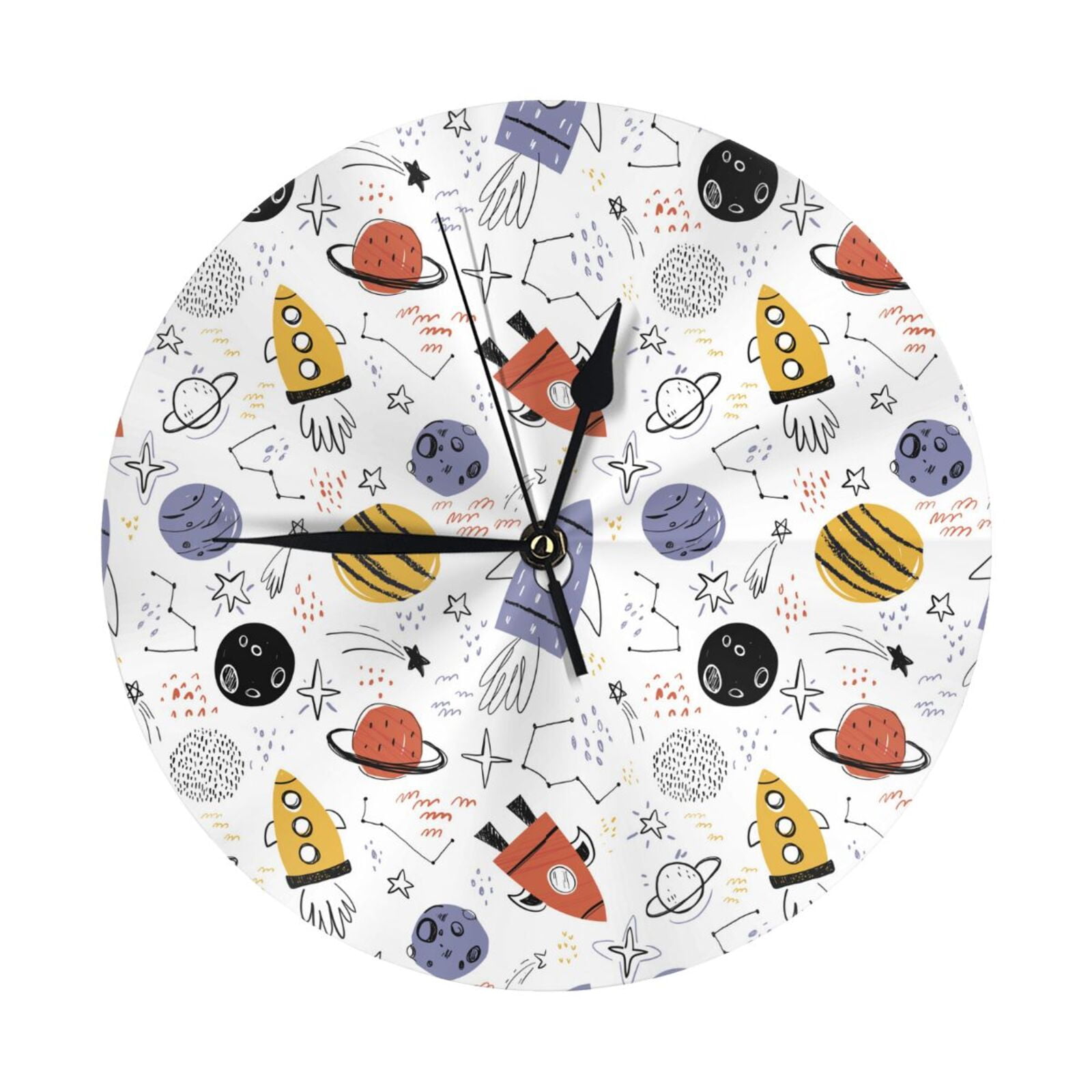 Wall Clock, Rocket Planets Wall Clocks Battery Operated Silent Kitchen ...