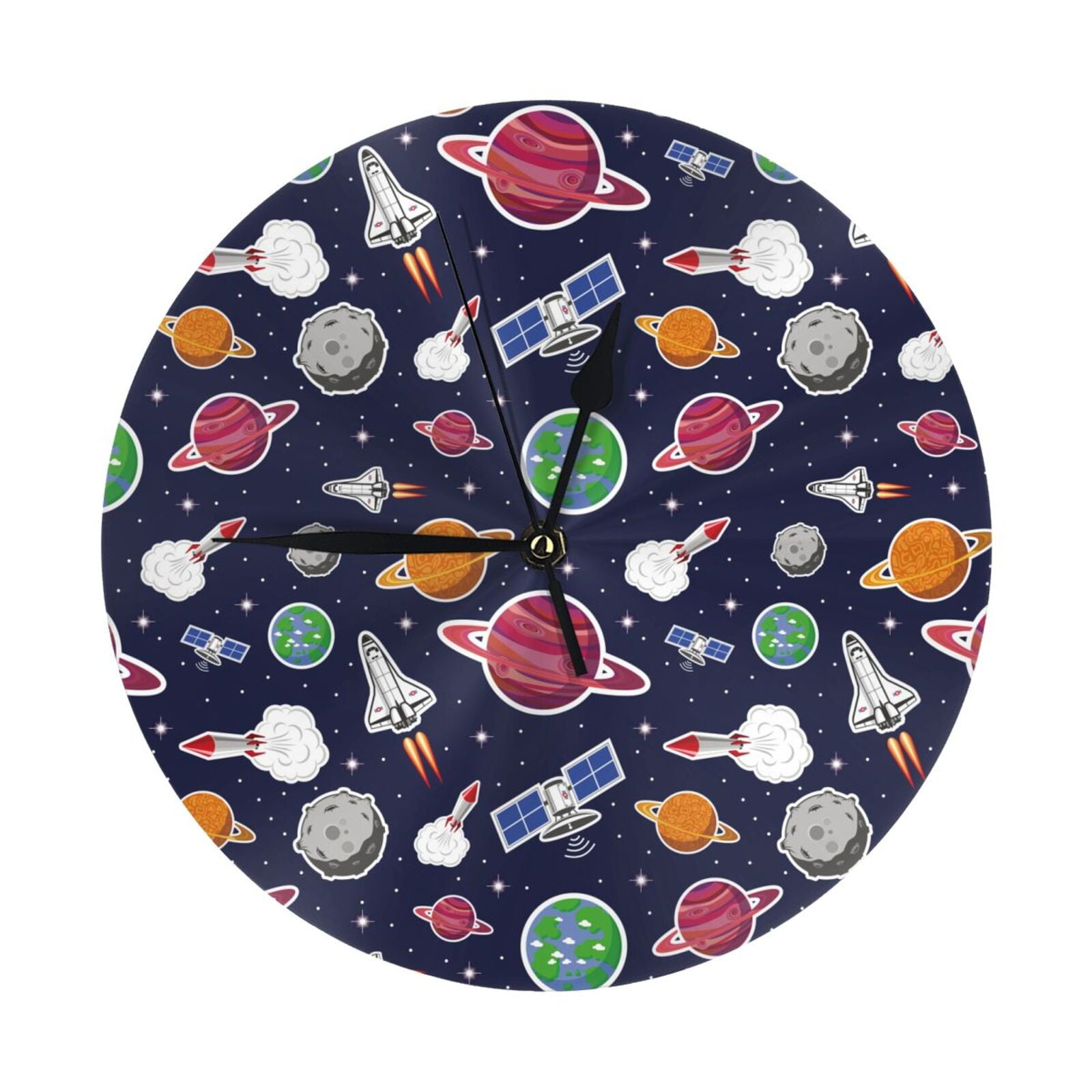 Wall Clock, Rocket satellite Wall Clocks Battery Operated Silent ...