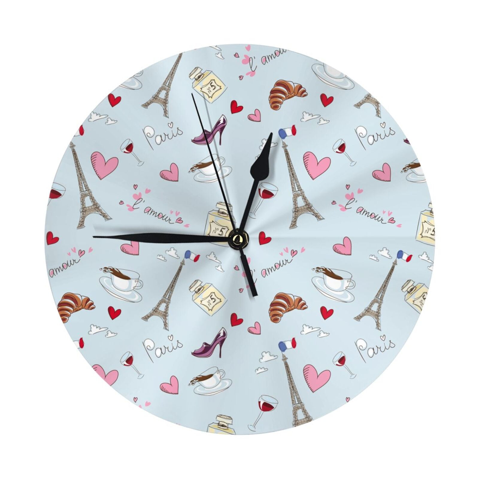 Wall Clock Romantic Eiffel Tower Wall Clocks Battery Operated, Modern ...
