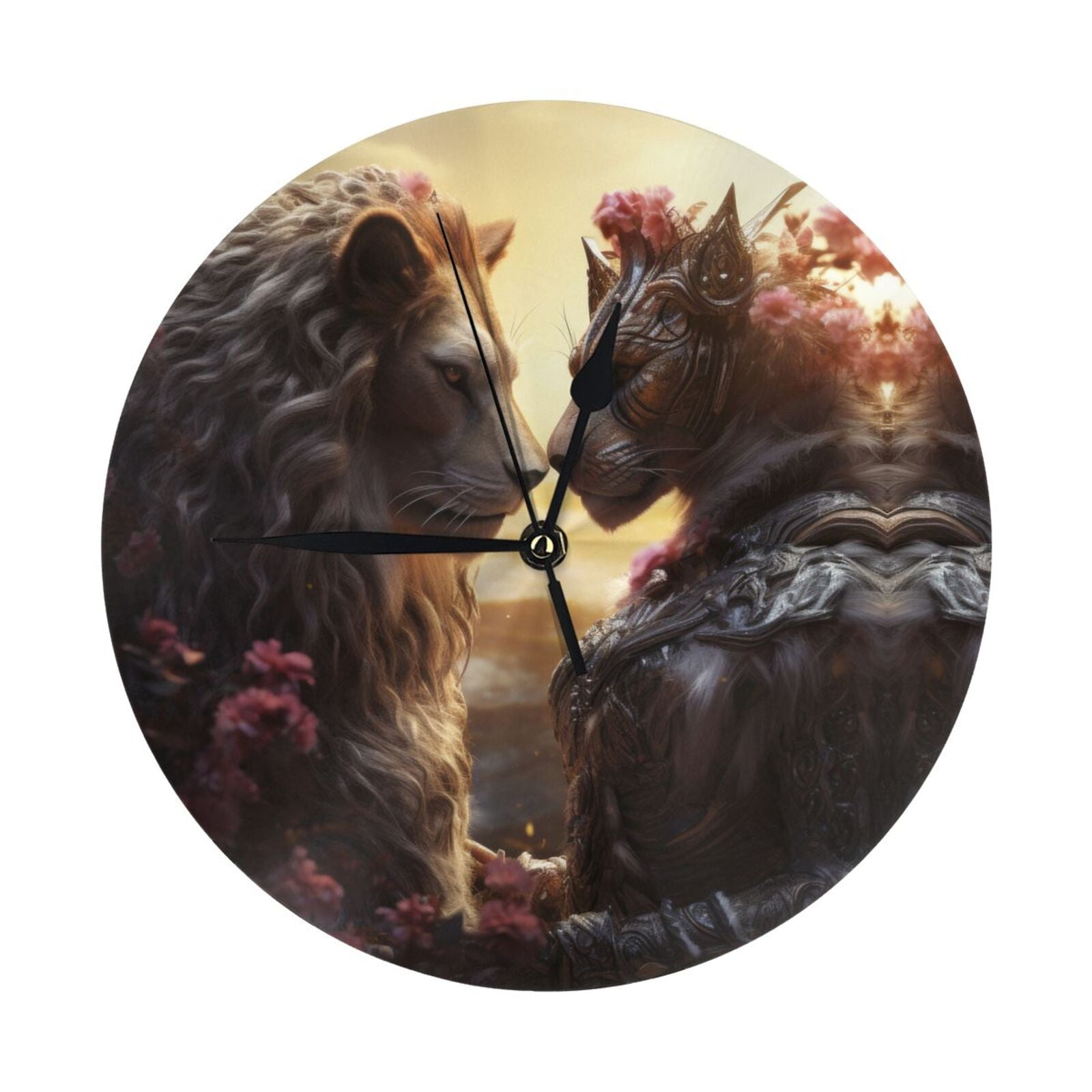 Wall Clock, Romantic Flower Lion Couple Wall Clocks Battery Operated ...