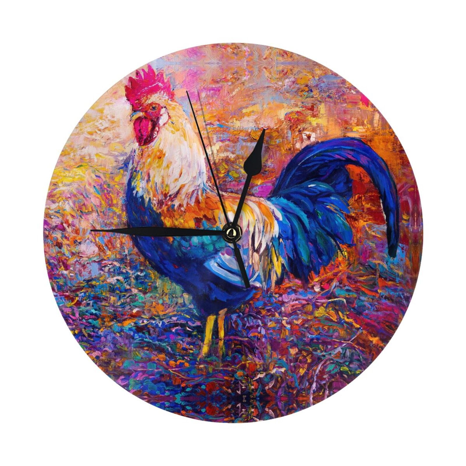 Wall Clock, Rooster Oil Painting Wall Clocks Battery Operated Silent ...