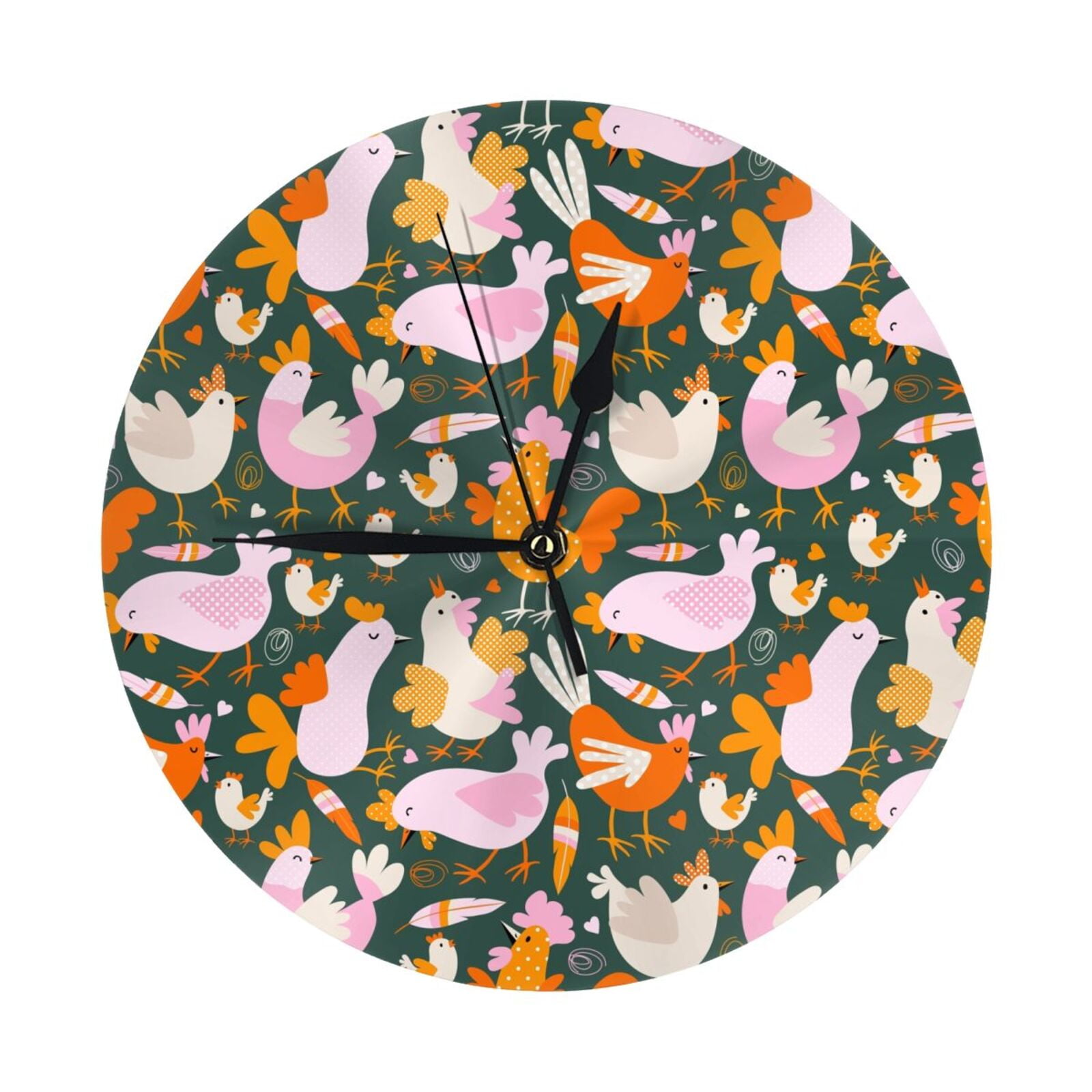 Wall Clock Roosters and Chicks Wall Clocks Battery Operated, Modern ...