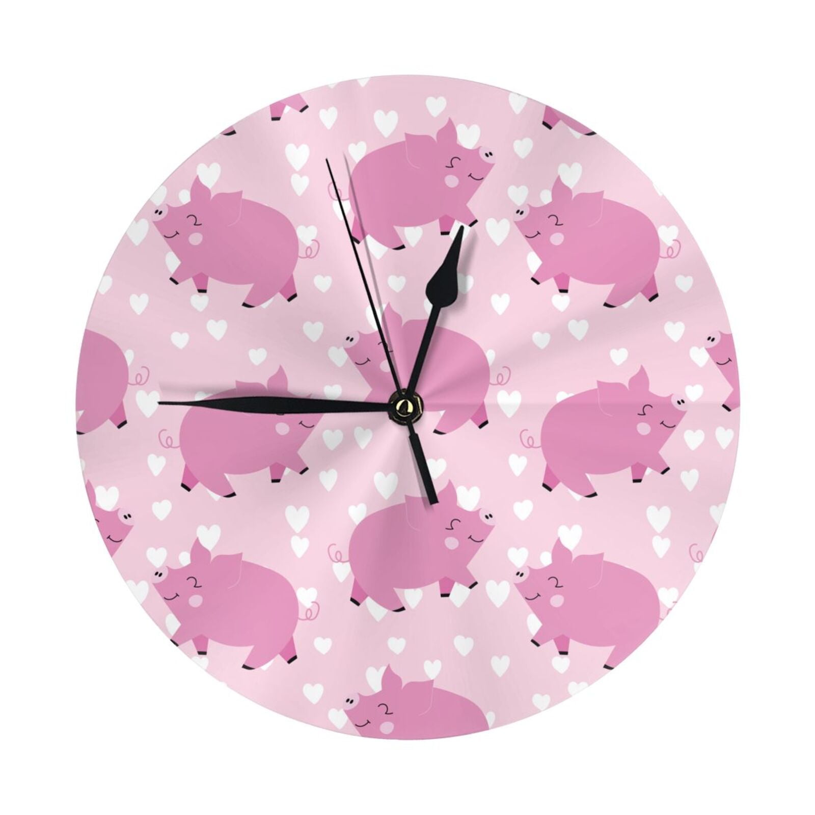 Wall Clock, Rose Pink Cute Pig Love Wall Clocks Battery Operated Silent ...