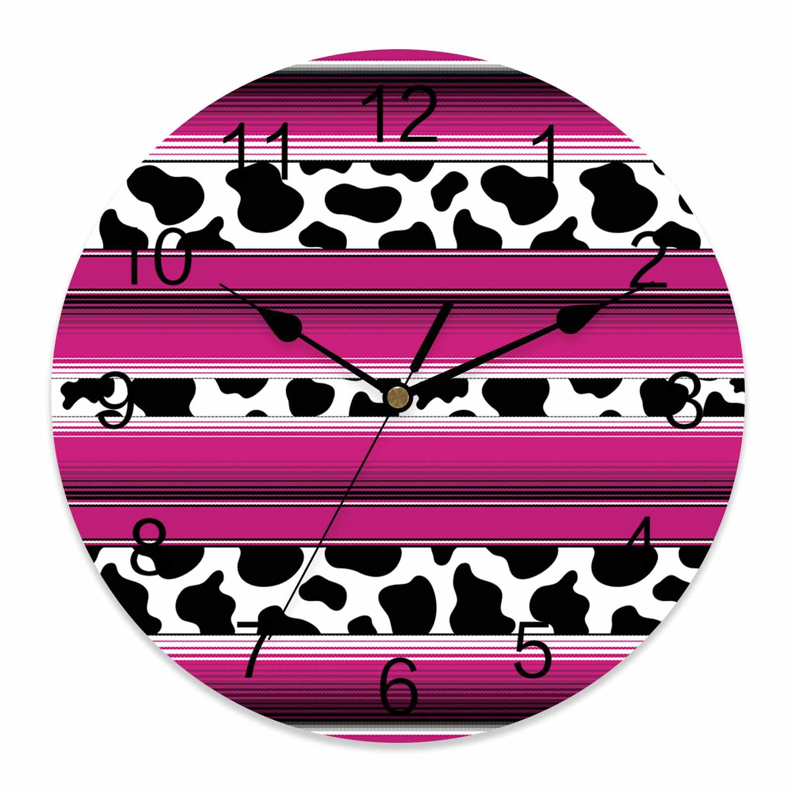 Wall Clock Rosy Pink Stripes Clocks PVC Silent Non-Ticking Battery ...