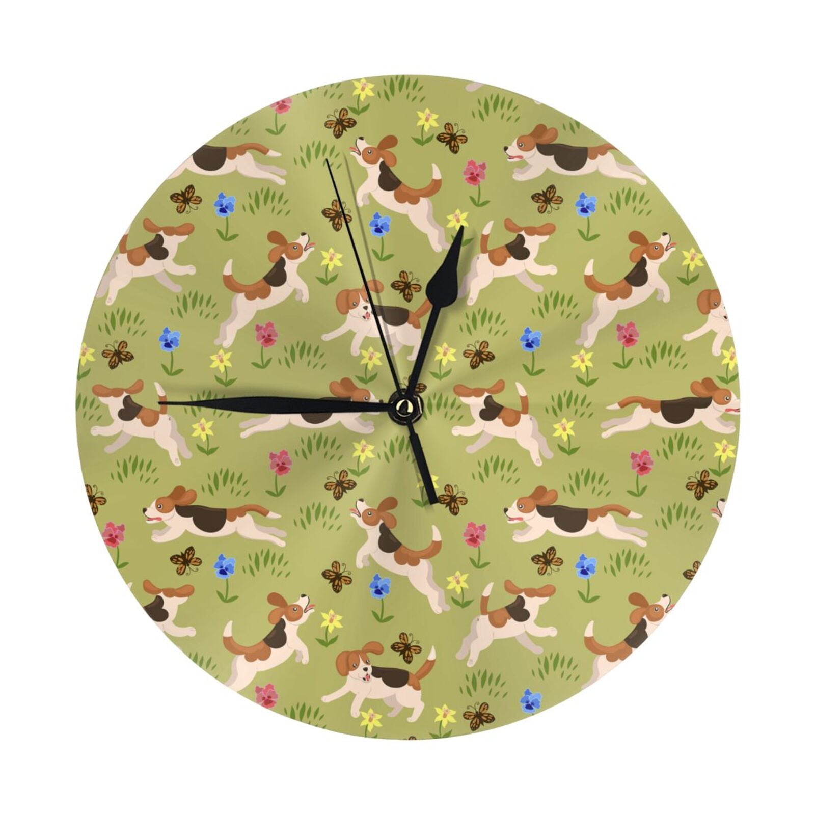 Wall Clock, Running Beagle Wall Clocks Battery Operated Silent Kitchen ...