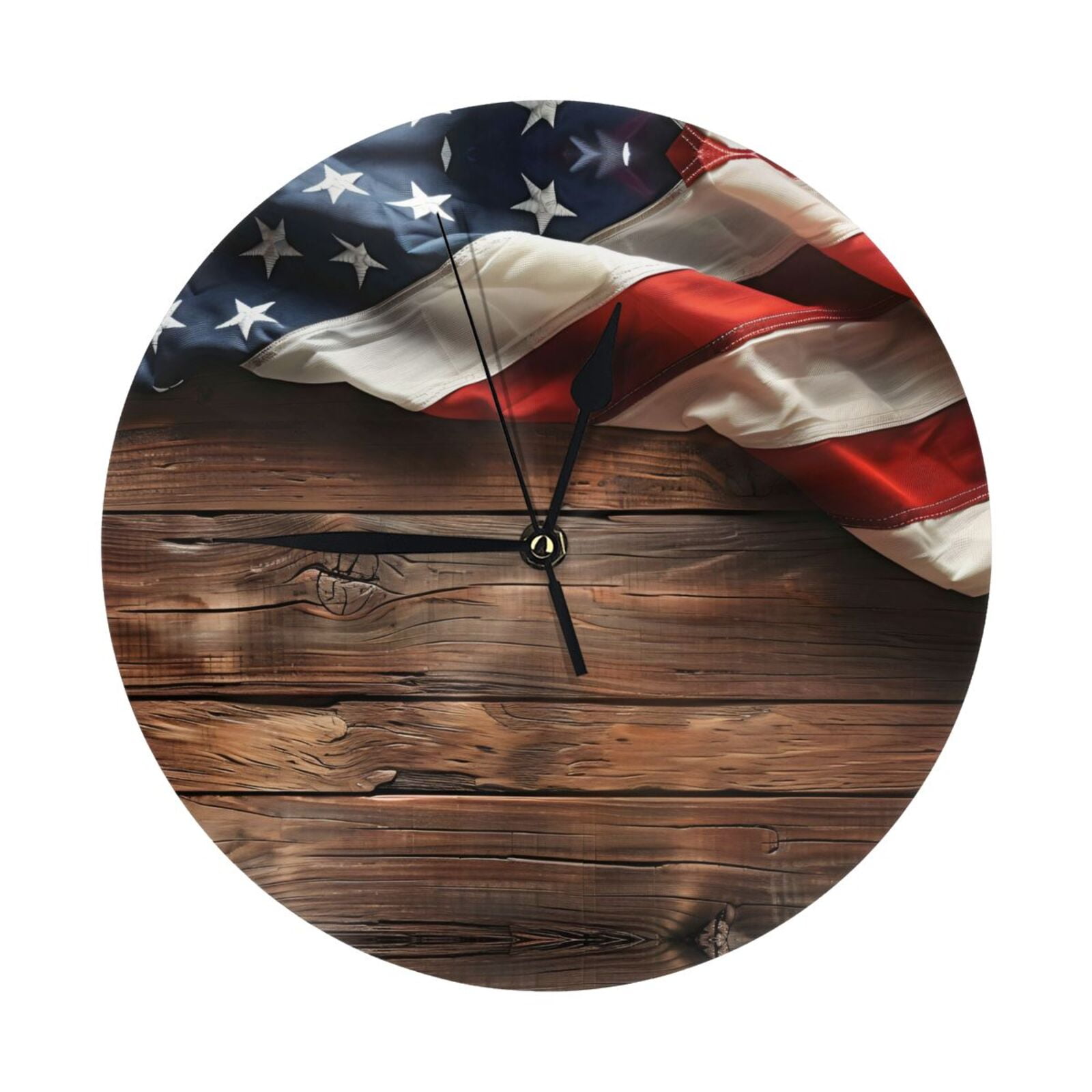 Wall Clock - Rustic American Flag Wood 9.8 Inch Silent Non Ticking ...