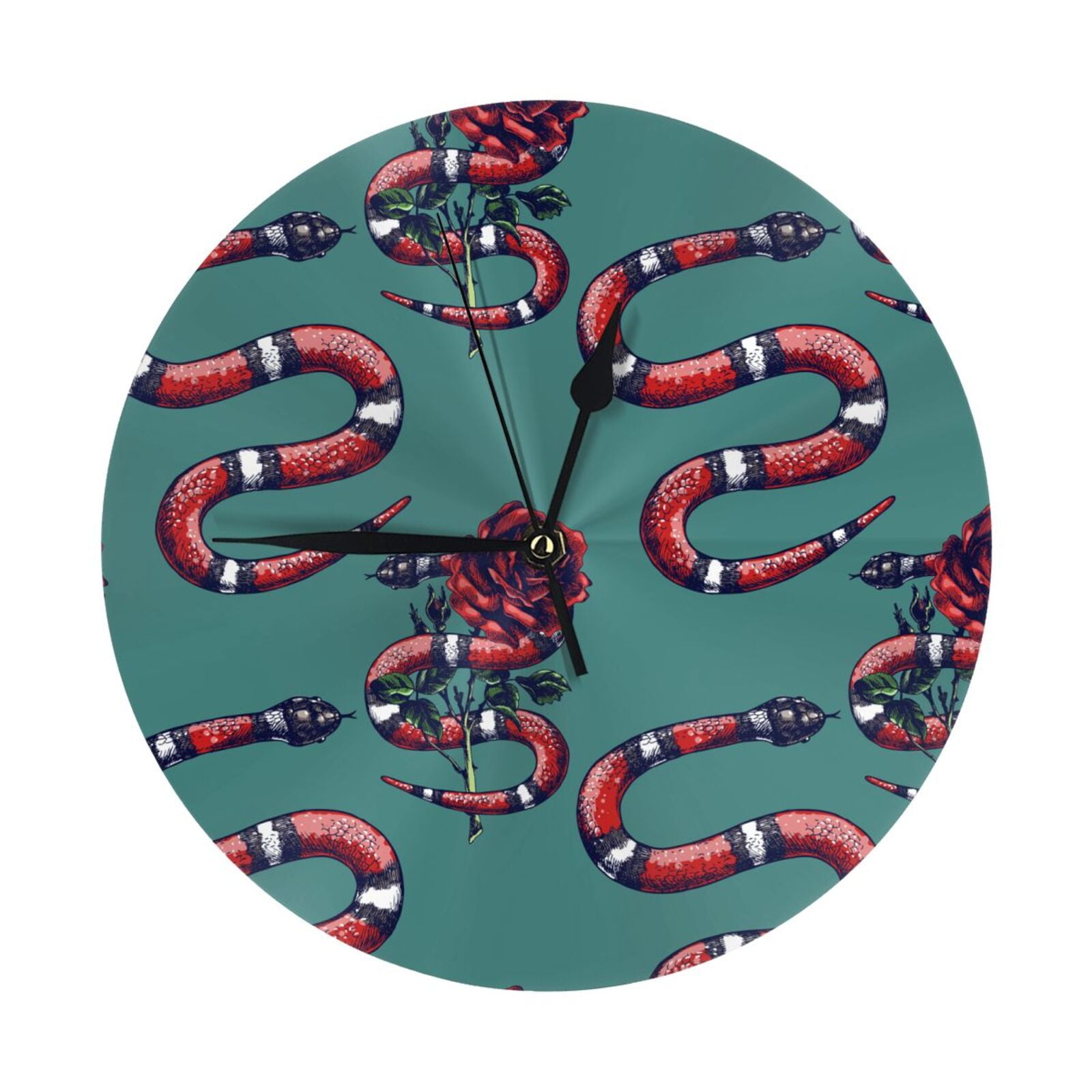 Wall Clock, Rustic Cartoon Snake Red Flower Wall Clocks Battery ...