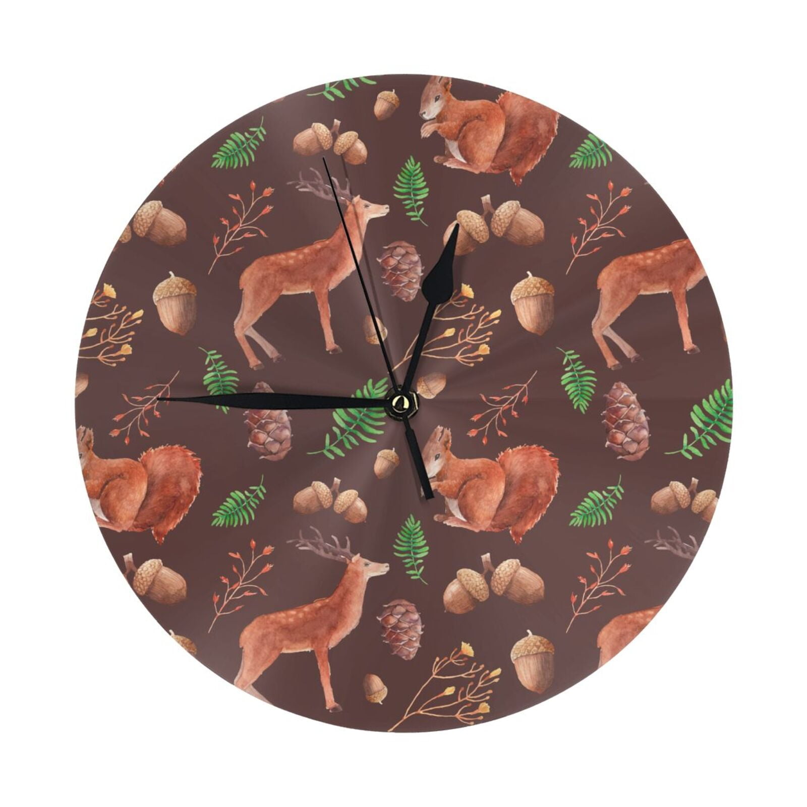 Wall Clock, Rustic Cute Deer Squirrel Nut Wall Clocks Battery Operated ...