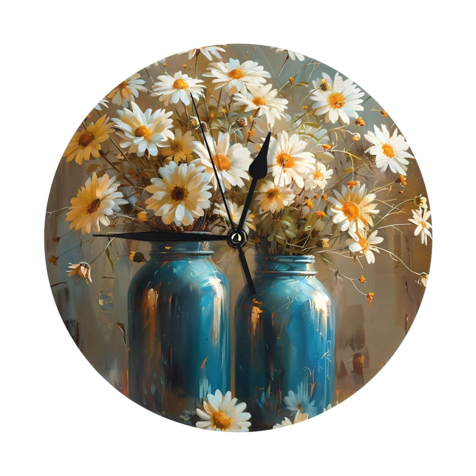 Wall Clock, Rustic Daisy Mason Jars Wall Clocks Battery Operated Silent ...