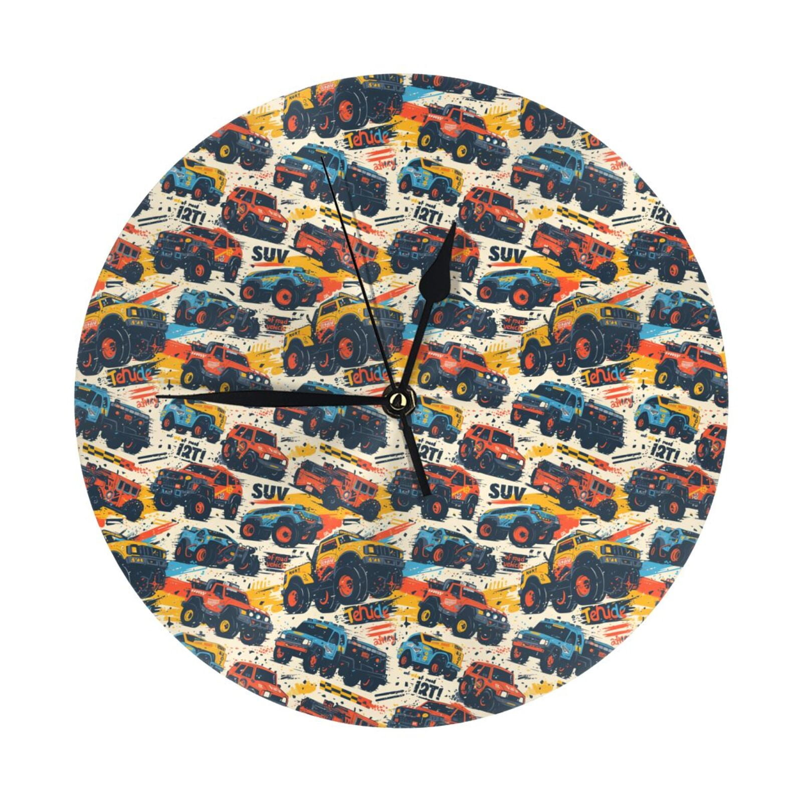 Wall Clock, SUV off road racing car Wall Clocks Battery Operated Silent ...