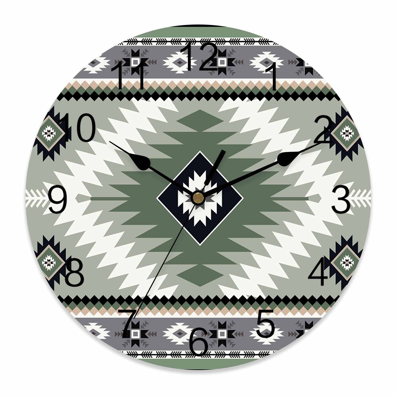 Wall Clock Sage Green Bohemian Clocks PVC Silent Non-Ticking Battery ...