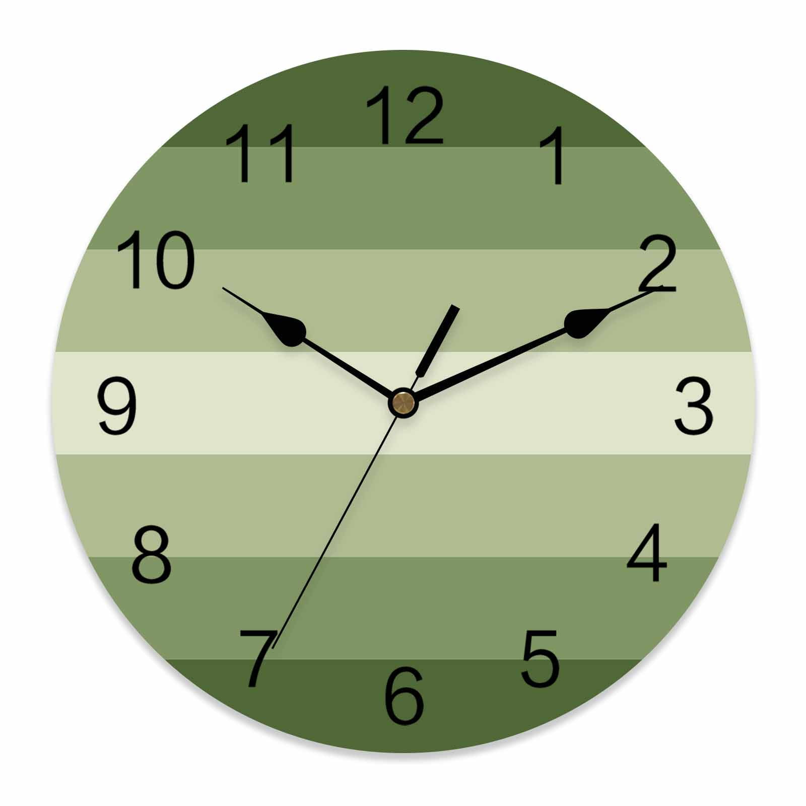 Wall Clock Sage Green Clocks PVC Silent Non-Ticking Battery Operated ...