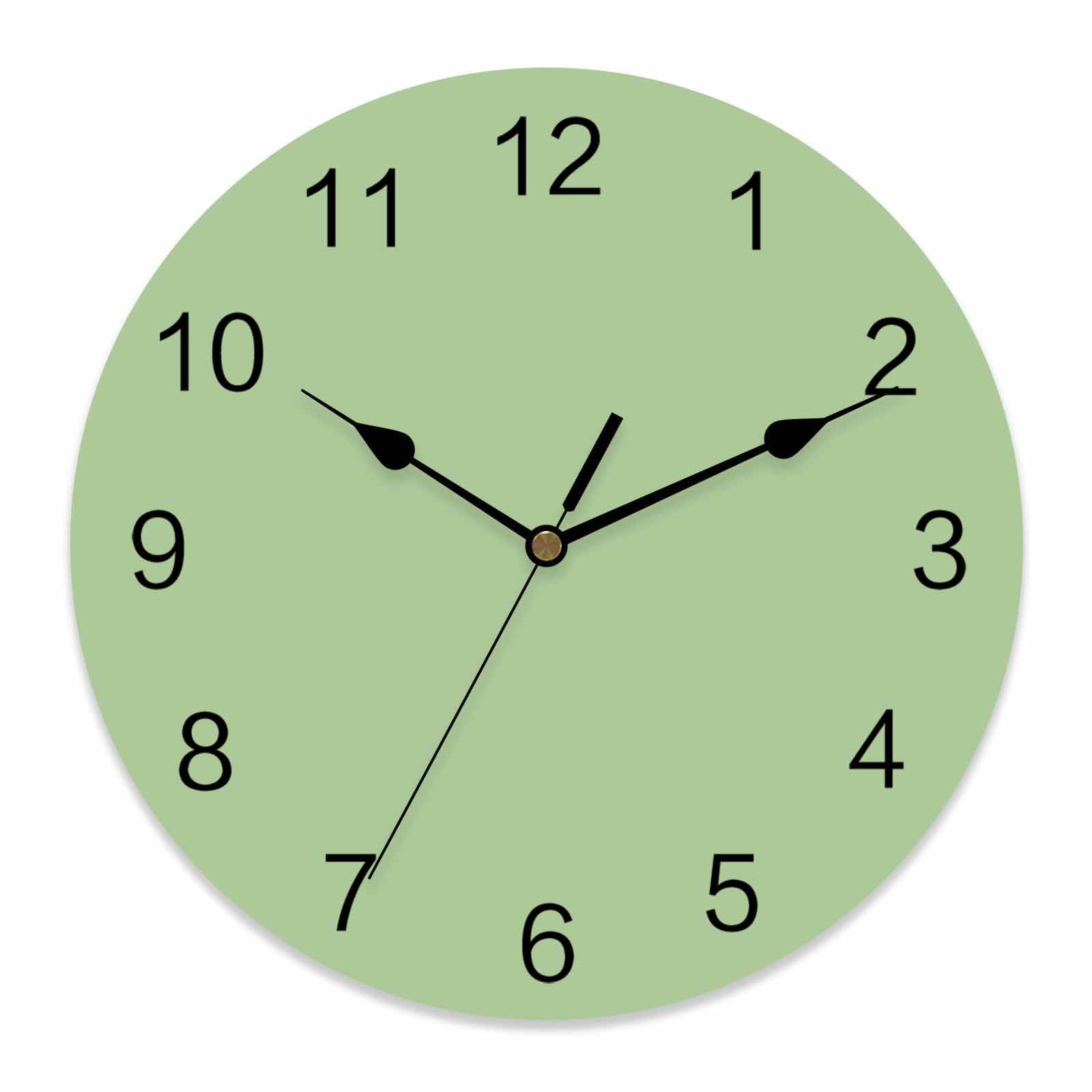Wall Clock Sage Green Clocks PVC Silent Non-Ticking Battery Operated ...
