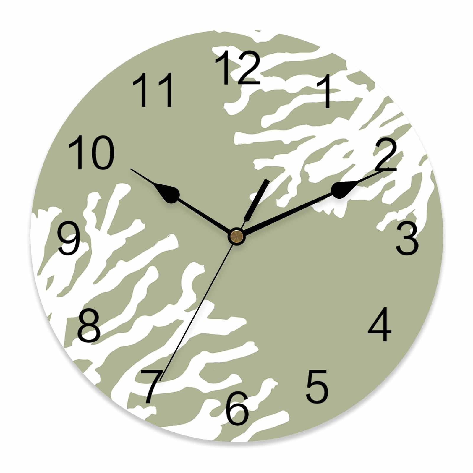 Wall Clock Sage Green Coral Clocks PVC Silent Non-Ticking Battery ...