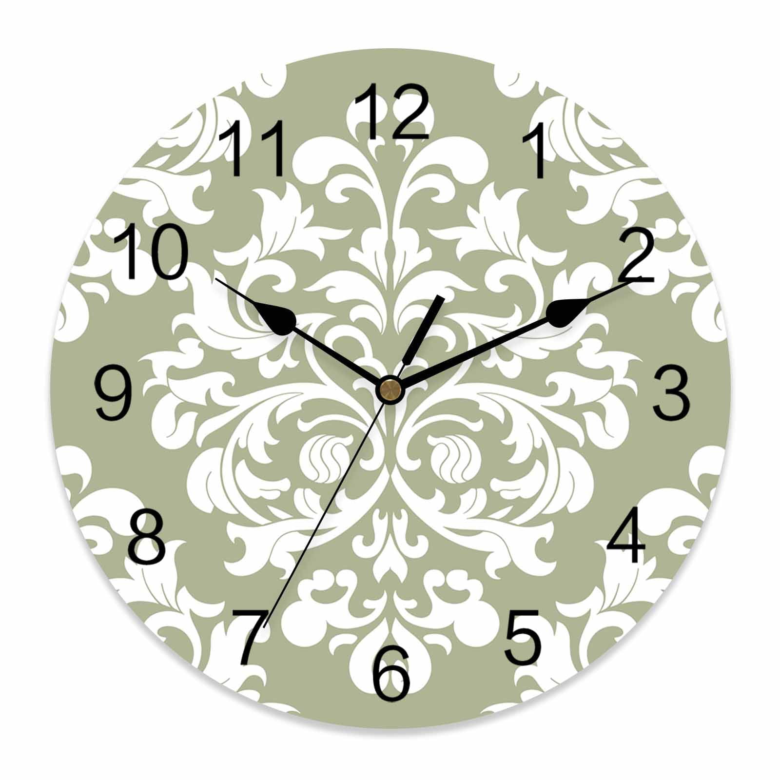 Wall Clock Sage Green Flower Clocks PVC Silent Non-Ticking Battery ...