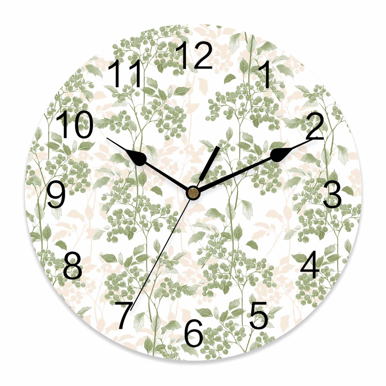 Wall Clock Sage Green Fruit Clocks PVC Silent Non-Ticking Battery ...