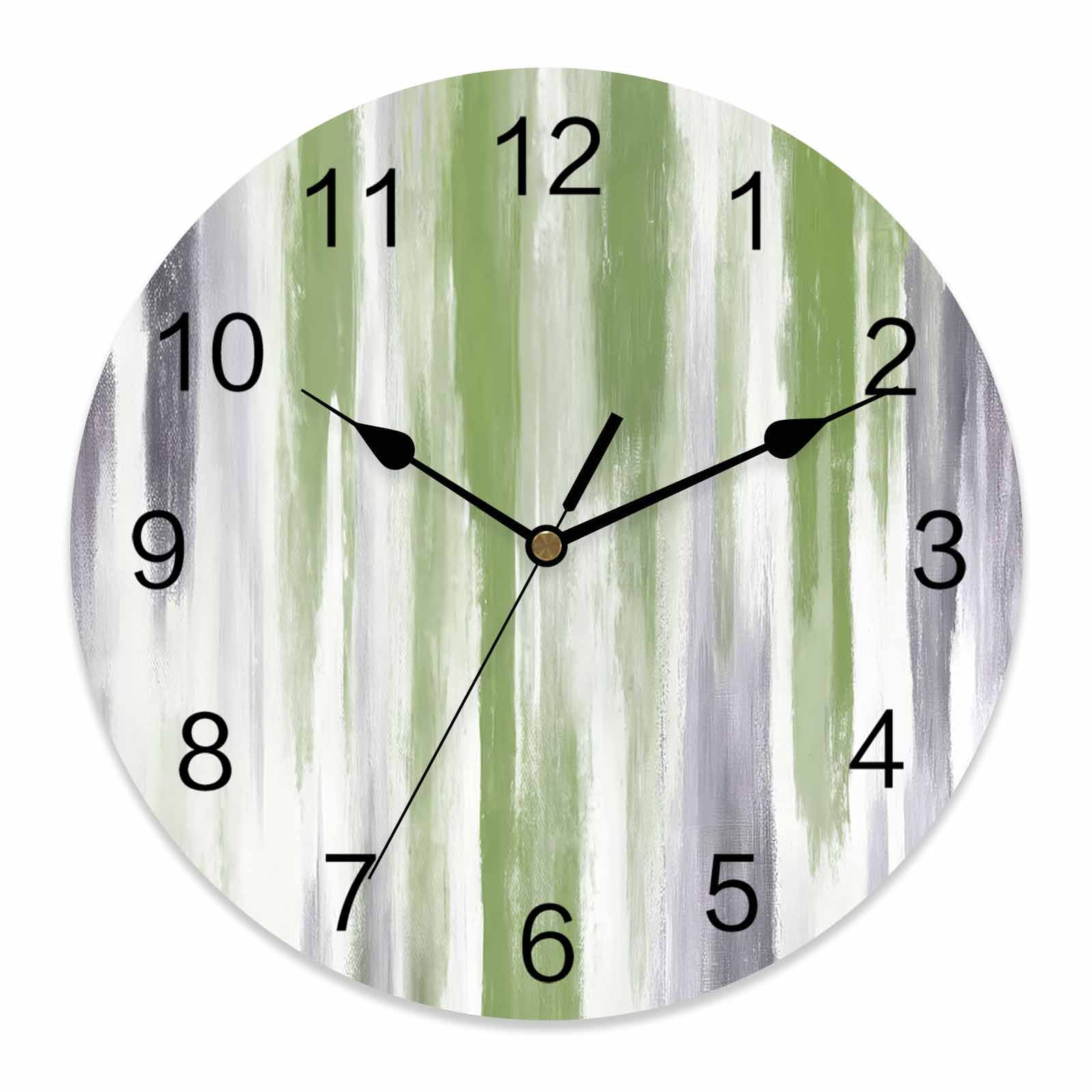 Wall Clock Sage Green Grey Clocks PVC Silent Non-Ticking Battery ...