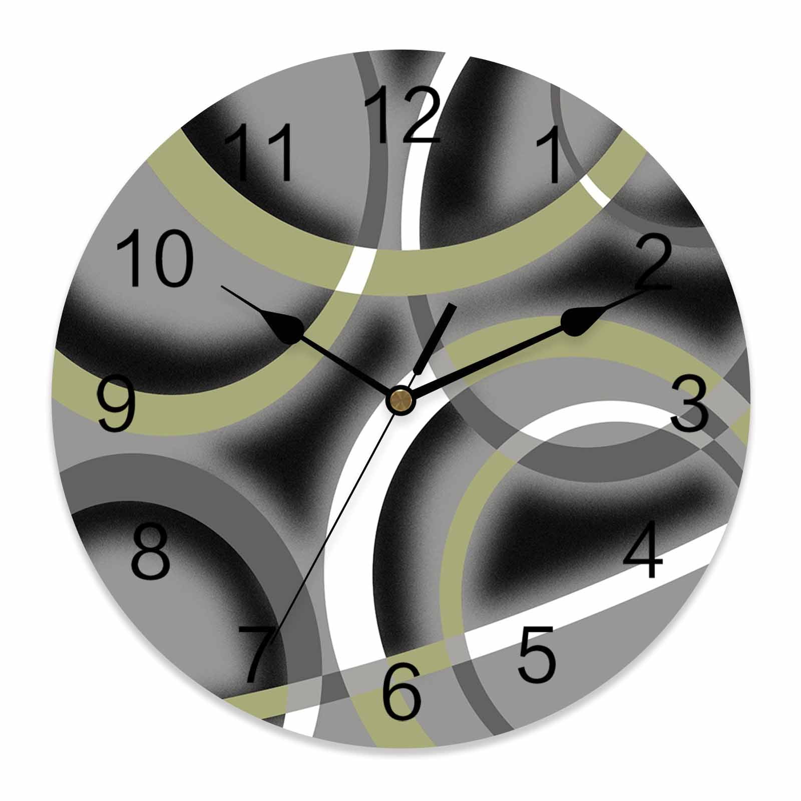 Wall Clock Sage Green Grey Geometric Circle Clocks PVC Silent Non ...